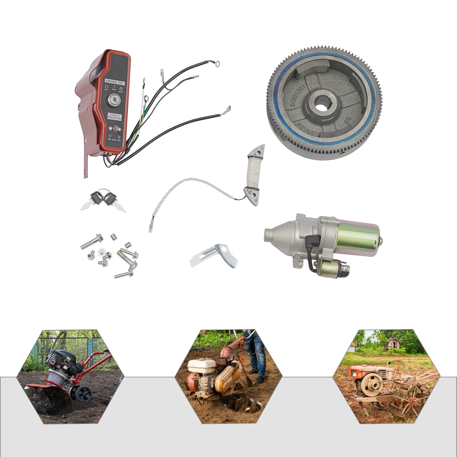 FETCOI Electric Start Kit Flywheel Starter Motor Ignition For Honda ...