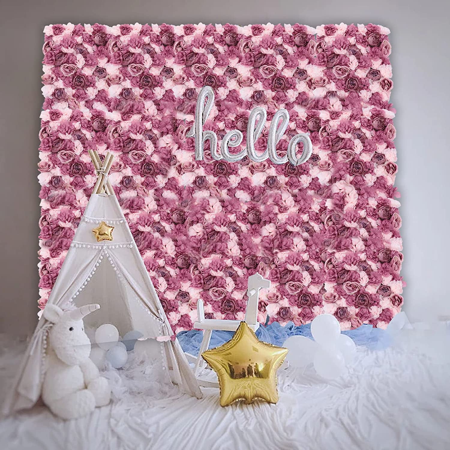 FETCOI Flower Wall Panel Set, 6 Pack Artificial Wall Flower Backdrop ...