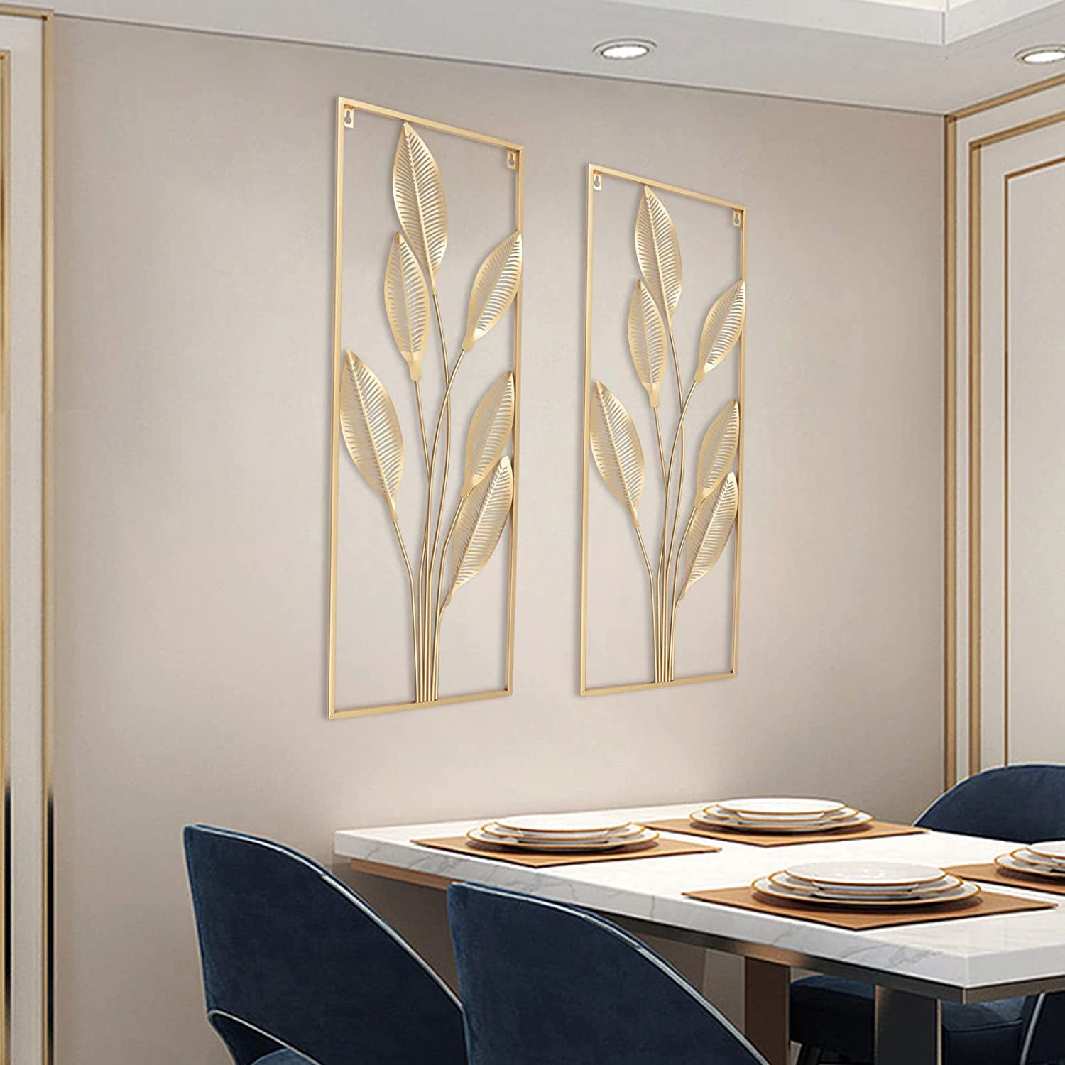 FETCOI Gold Metal Wall Art Decor, Leaf Wall Sculpture Home Decor with ...