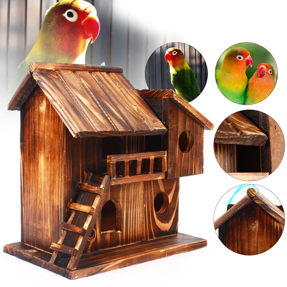 FETCOI Mini Bird House Squirrel Cage Hanging Wooden Nest Brown Garden ...