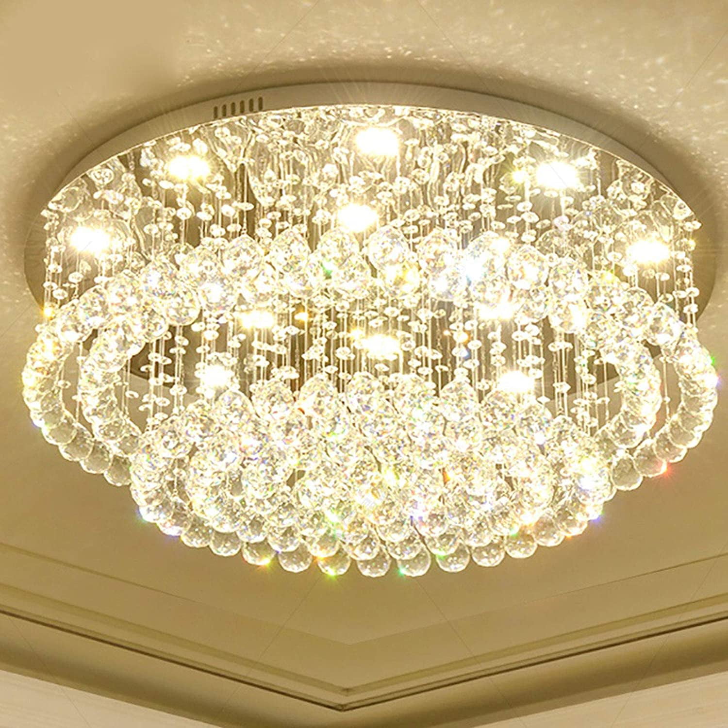 FETCOI, Modern K9 Crystal Chandelier Lighting Flush Mount LED Dimmable ...