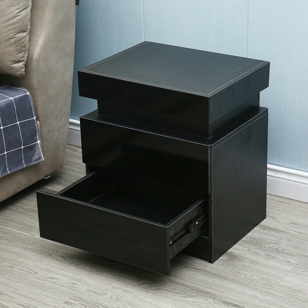 FETCOI Modern LED Nightstand with 2 High Gloss Drawer Bedside End Table ...