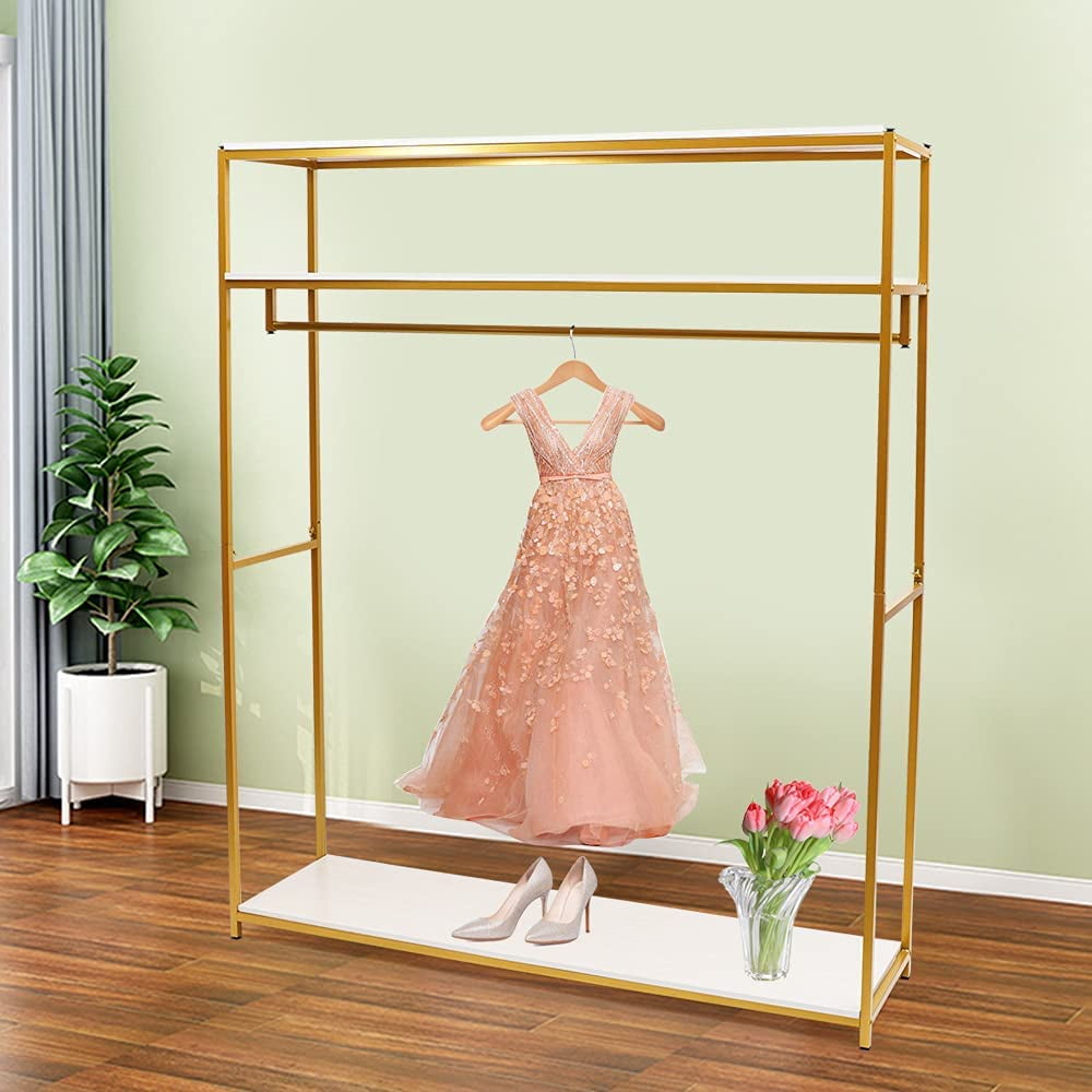 FETCOI Modern Metal Clothing Display Rack Golden Garment Retail Display ...