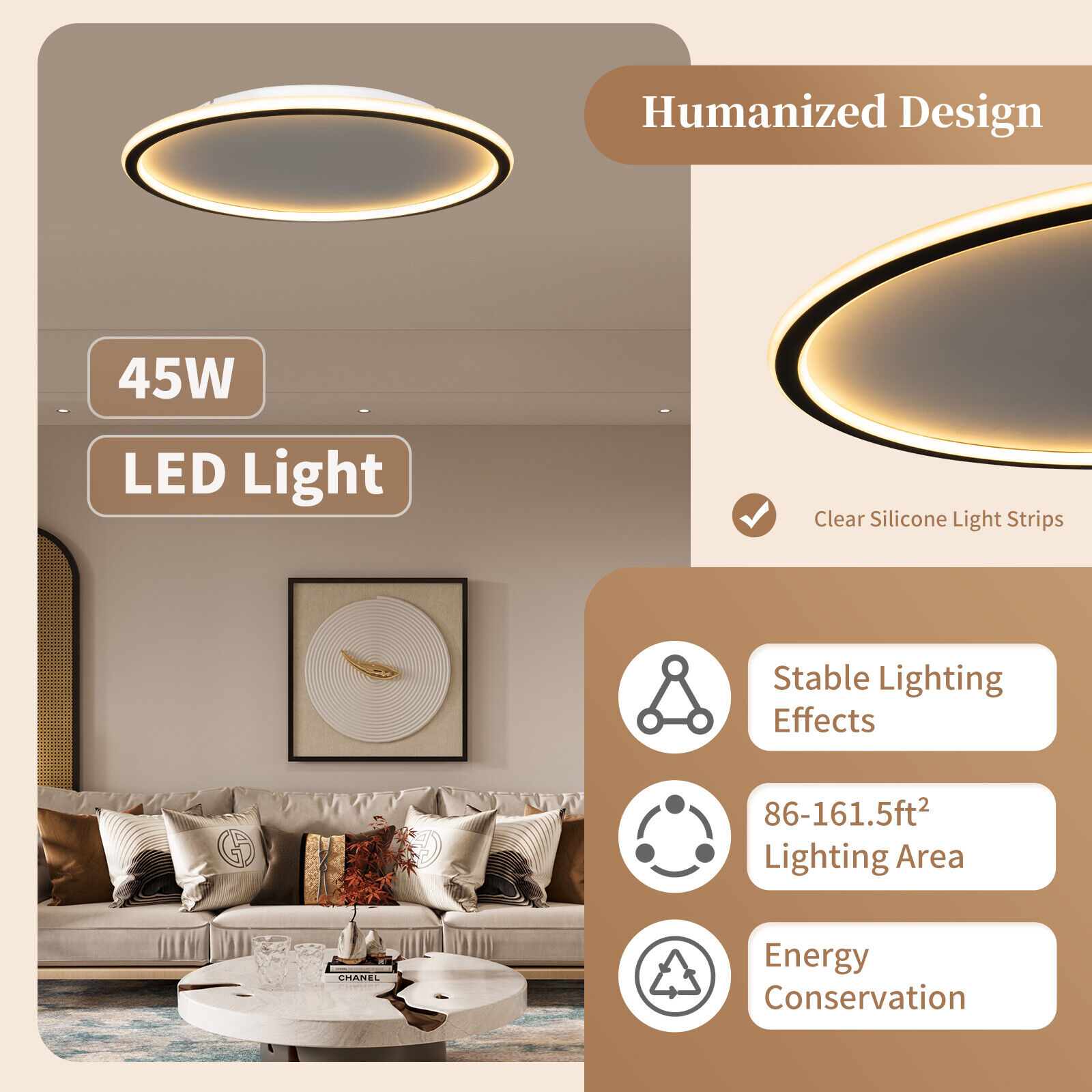 FETCOI Modern Ring LED Ceiling Light Dimmable Flush Mount Fixture w ...