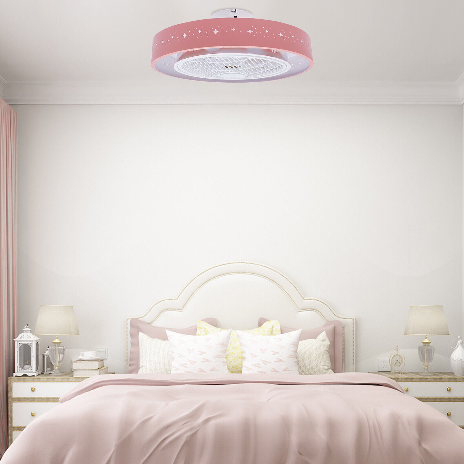 FETCOI Pink Ceiling Fan LED Light & Remote Modern Lamp Kids Girls Room ...