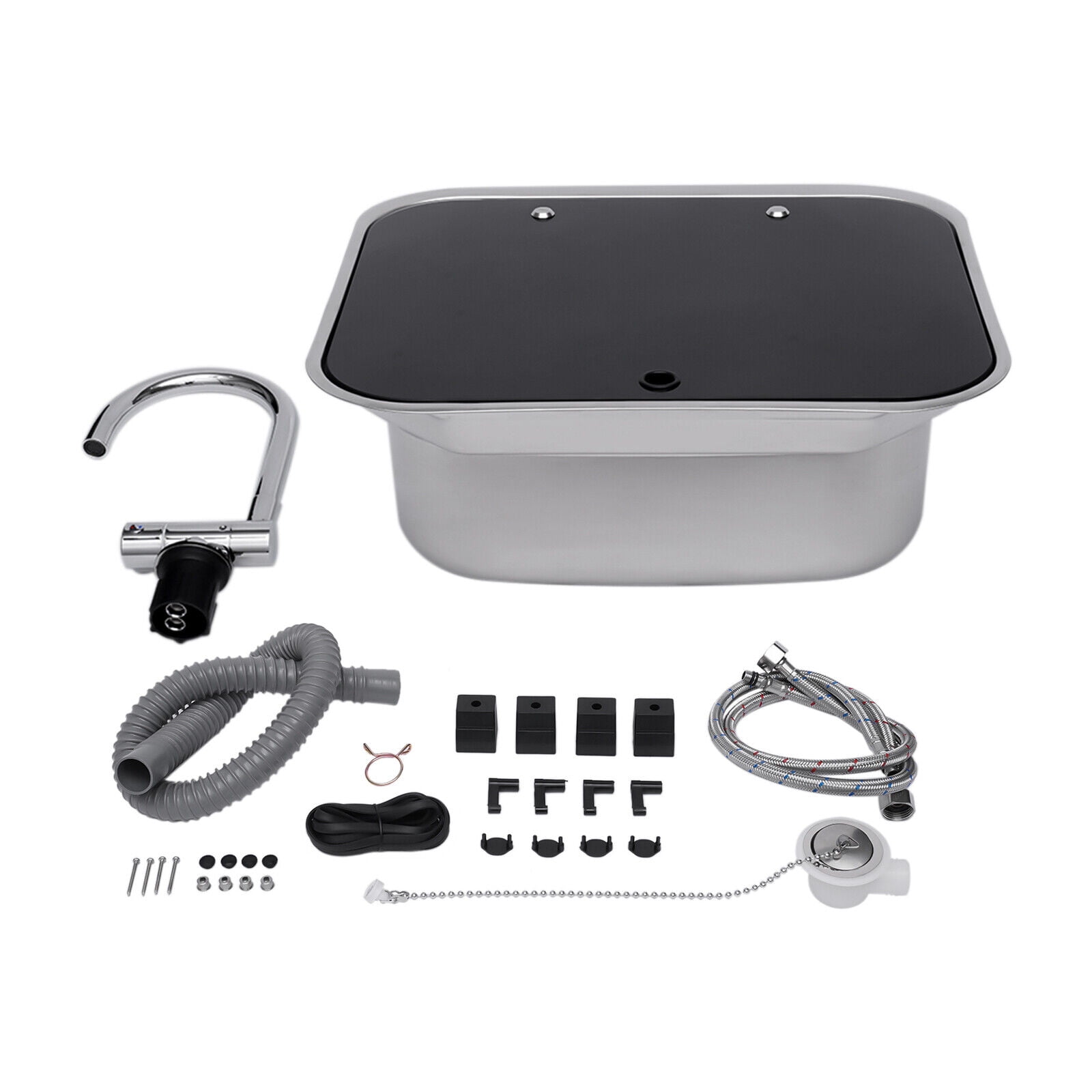 FETCOI RV Kitchen Sink Unit Caravan Camper Hand Wash Basin w/ Faucet ...