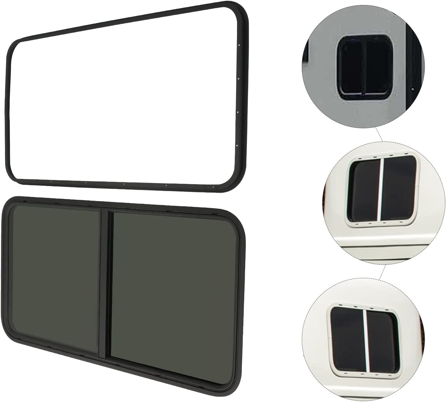 FETCOI RV Window Teardrop Universal Black Horizontal Sliding Window for RV with Sheet Metal ...