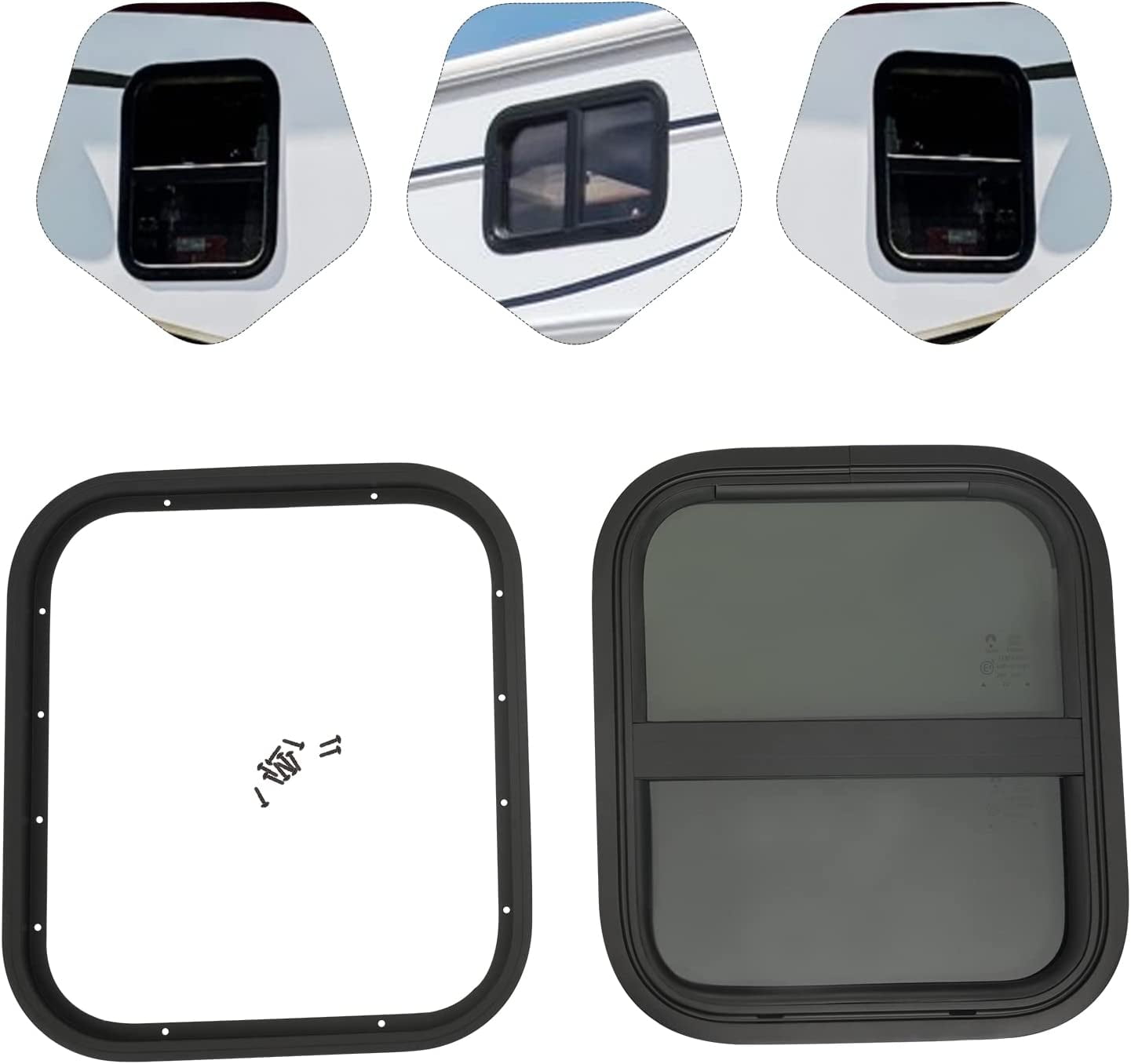 FETCOI RV Window Teardrop Universal Black Vertical Sliding Window for ...