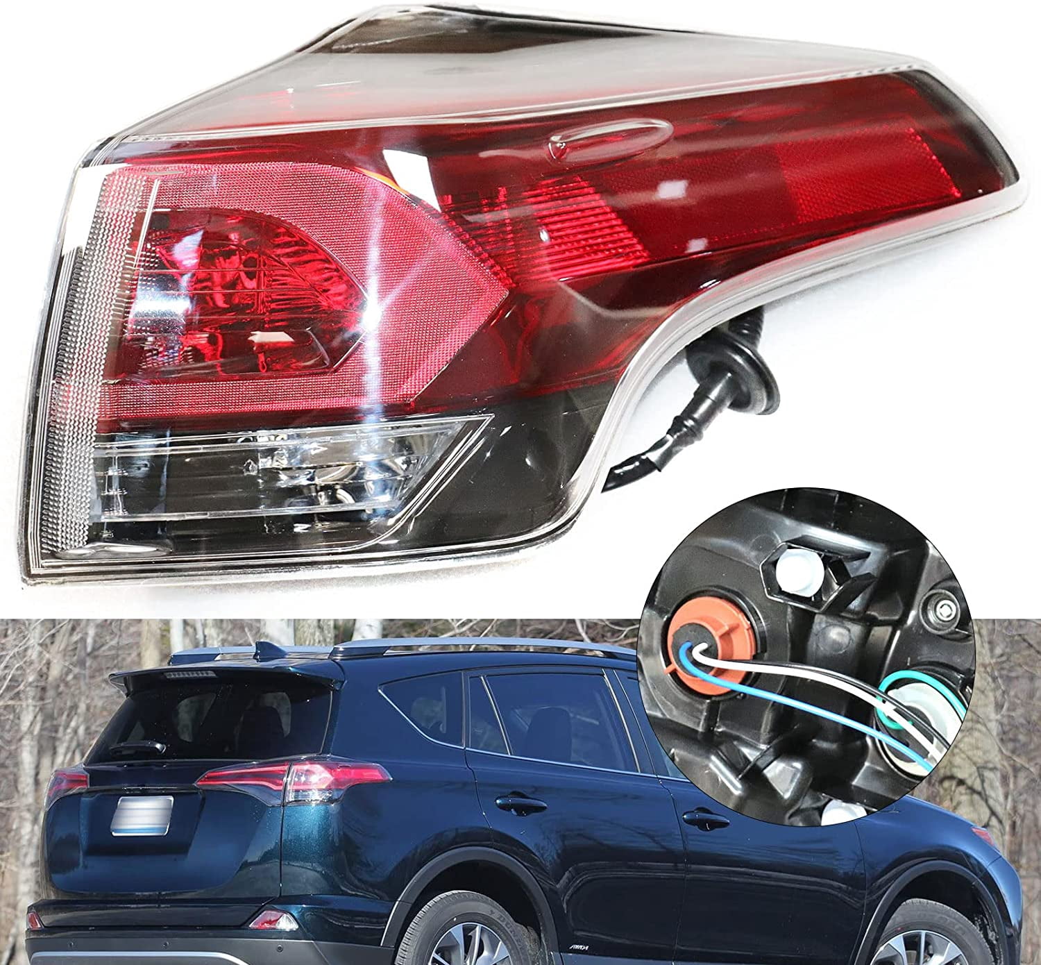 FETCOI Rear Outer Tail Light Assembly for Toyota RAV4 2016 2017 2018 ...