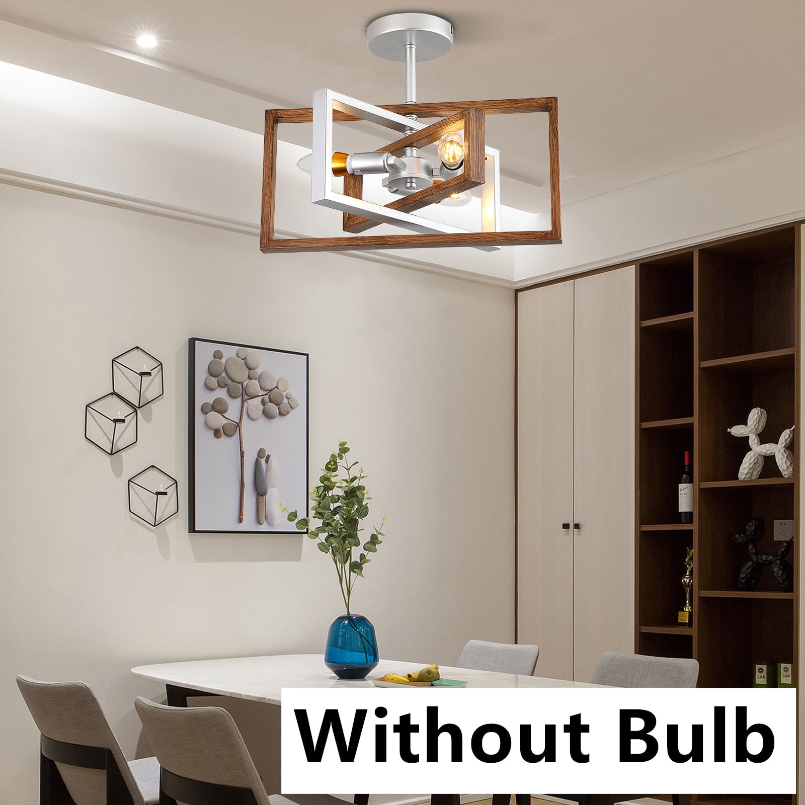 FETCOI Rotatable Ceiling Light Wood LED Chandelier Rectangle Pendant ...