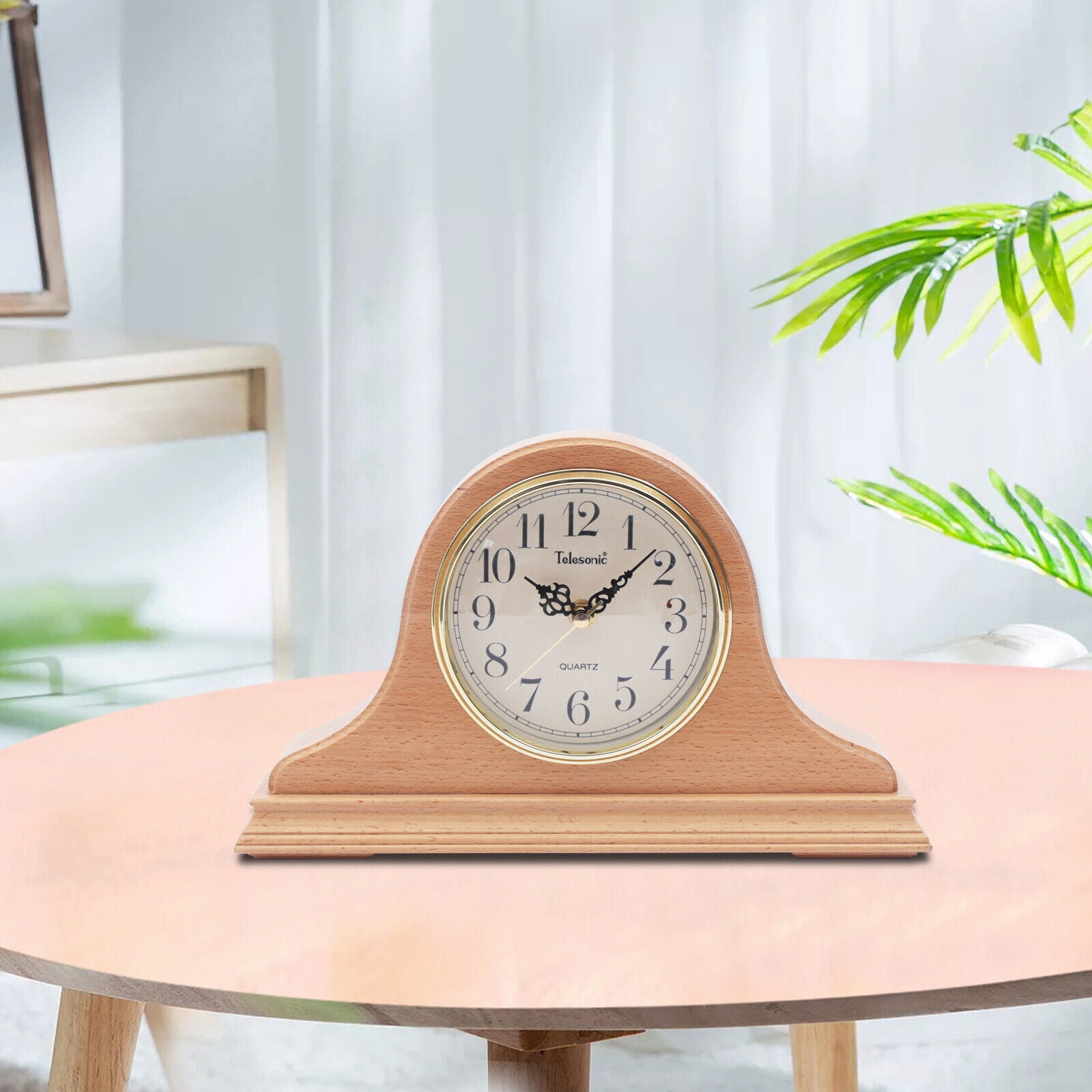 FETCOI Small Table Desk Clock,Wood Non-Ticking Battery Operated Mantel ...