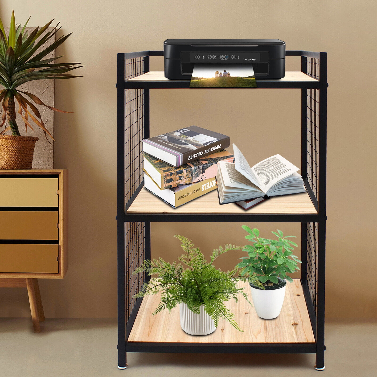 FETCOI Storage Rack 3-Tier Shelving Modern File Cabinet Printer Stand ...
