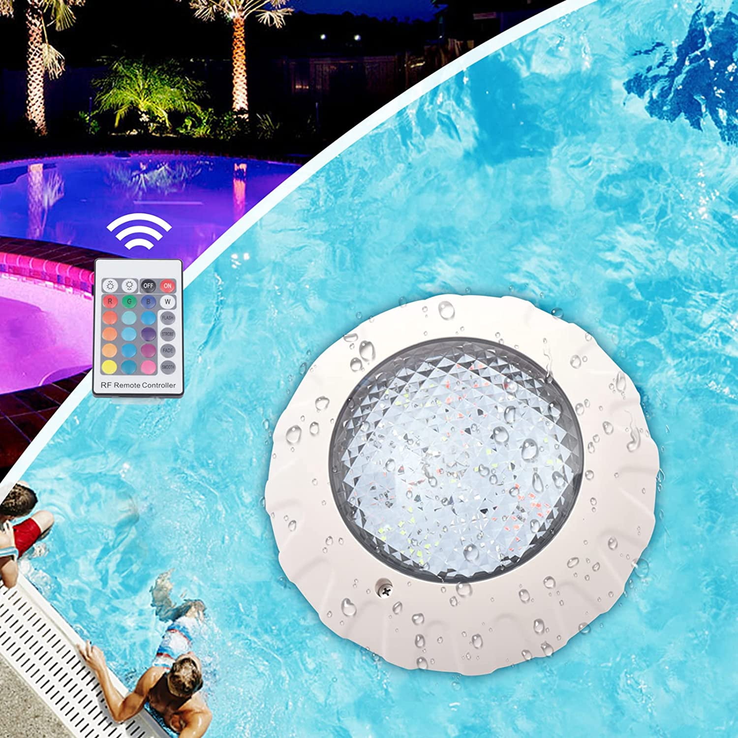 FETCOI Underwater Swimming Pool Spa Light 38W Underwater Remote Control ...