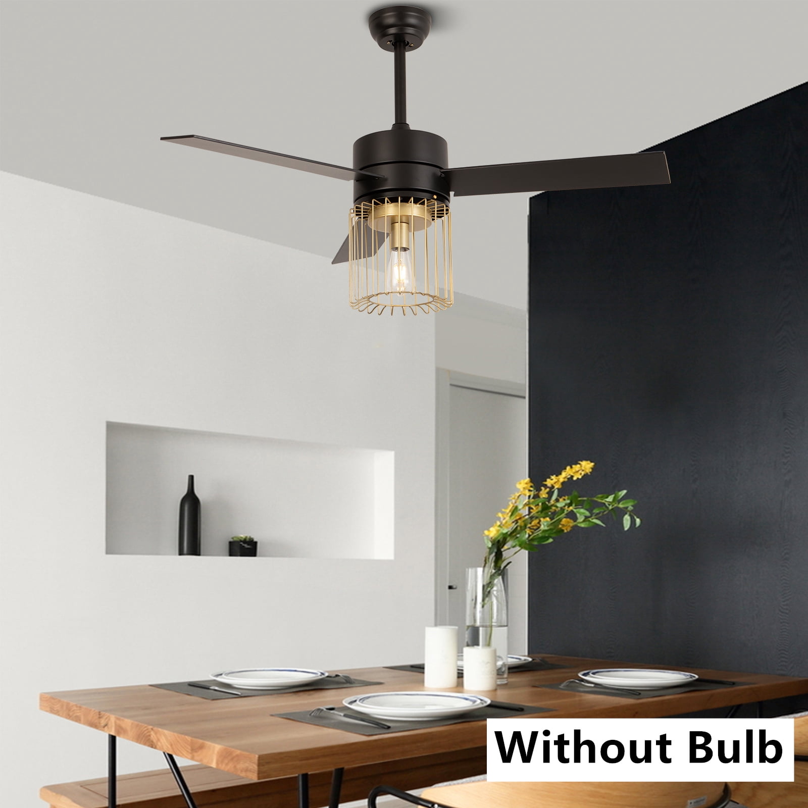 FETCOI Vintage Ceiling Fan Light Fixtures with Remote Gold Metal Wire ...