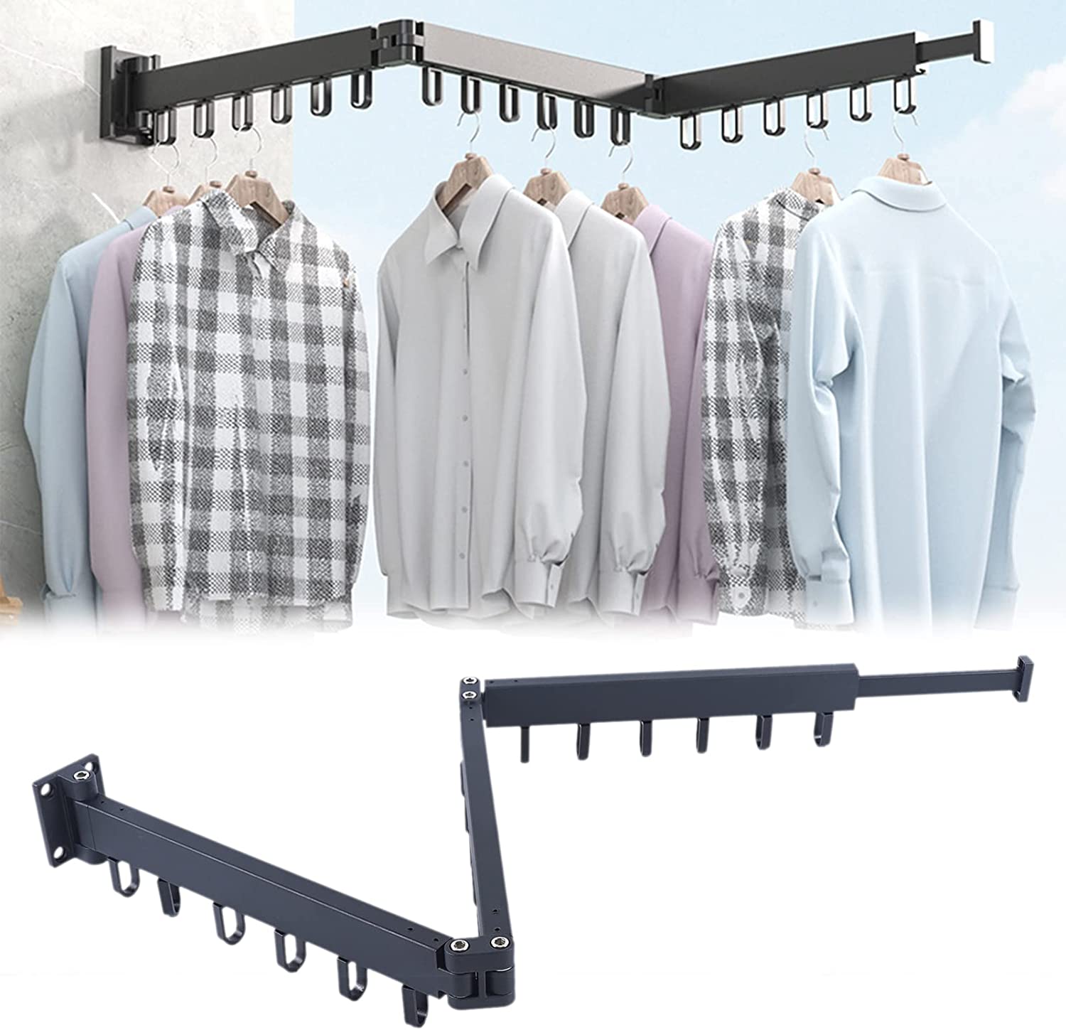 FETCOI Wall Mounted Retractable Clothes Drying Rack Foldable Rotatable ...