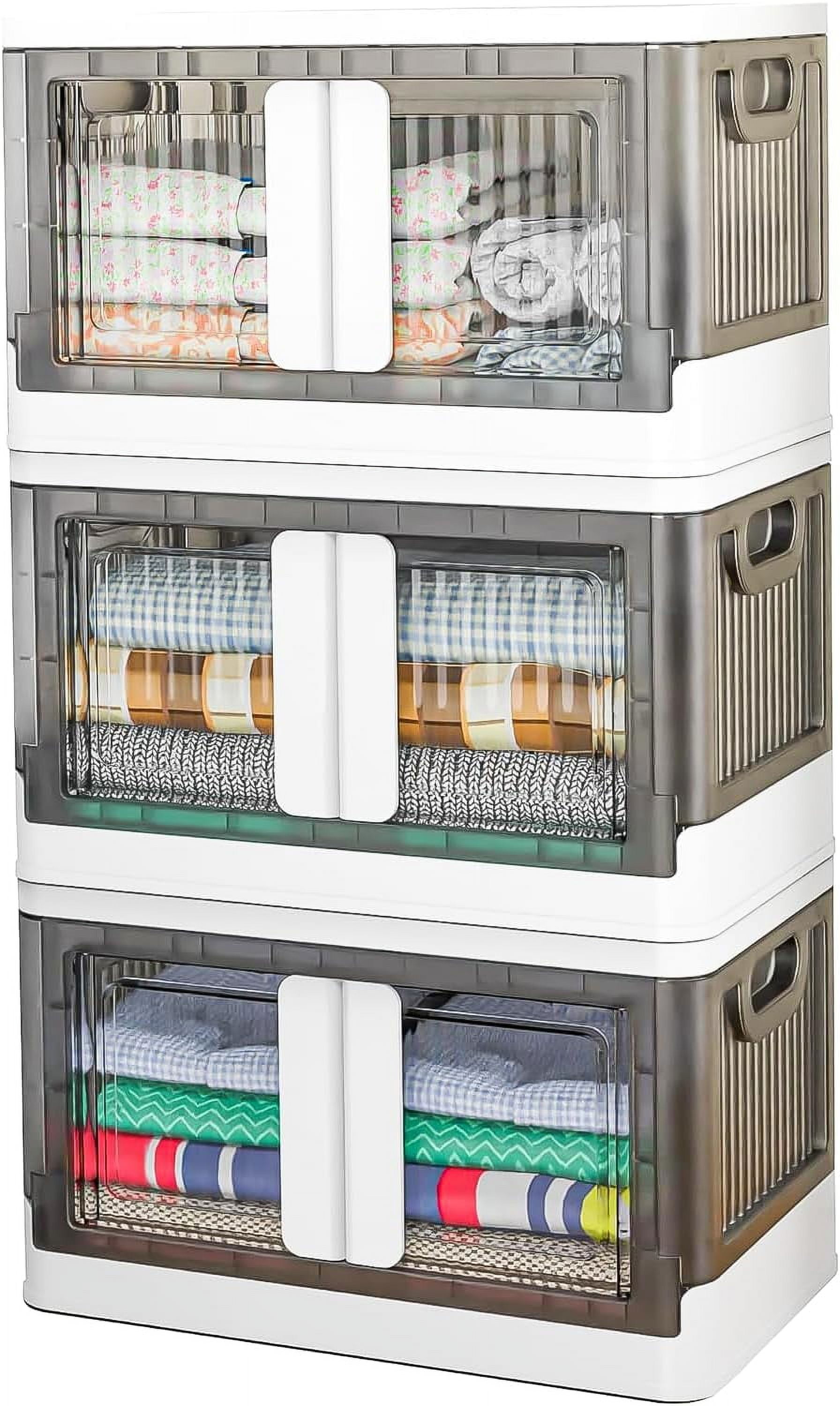 FETON 3 PACK, 8.5 Gallon Stackable Closet Organizer Storage Box Set ...