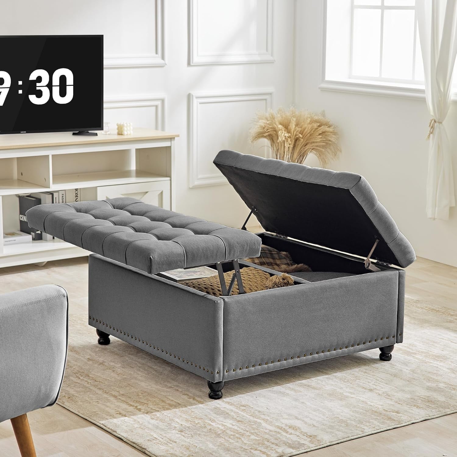 FETON 35 Inch Large Square Storage Ottoman Bench, Storage Ottoman ...