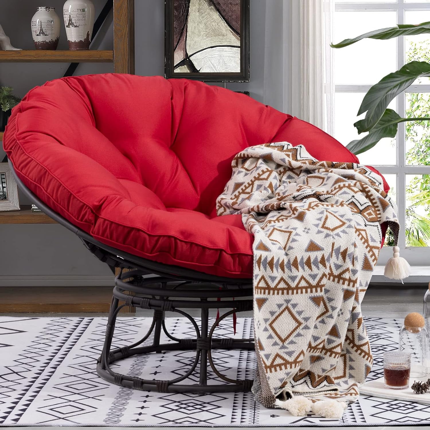 FETON 46'' Large Size Papasan Chair with Cushion and Frame Overstuffed ...