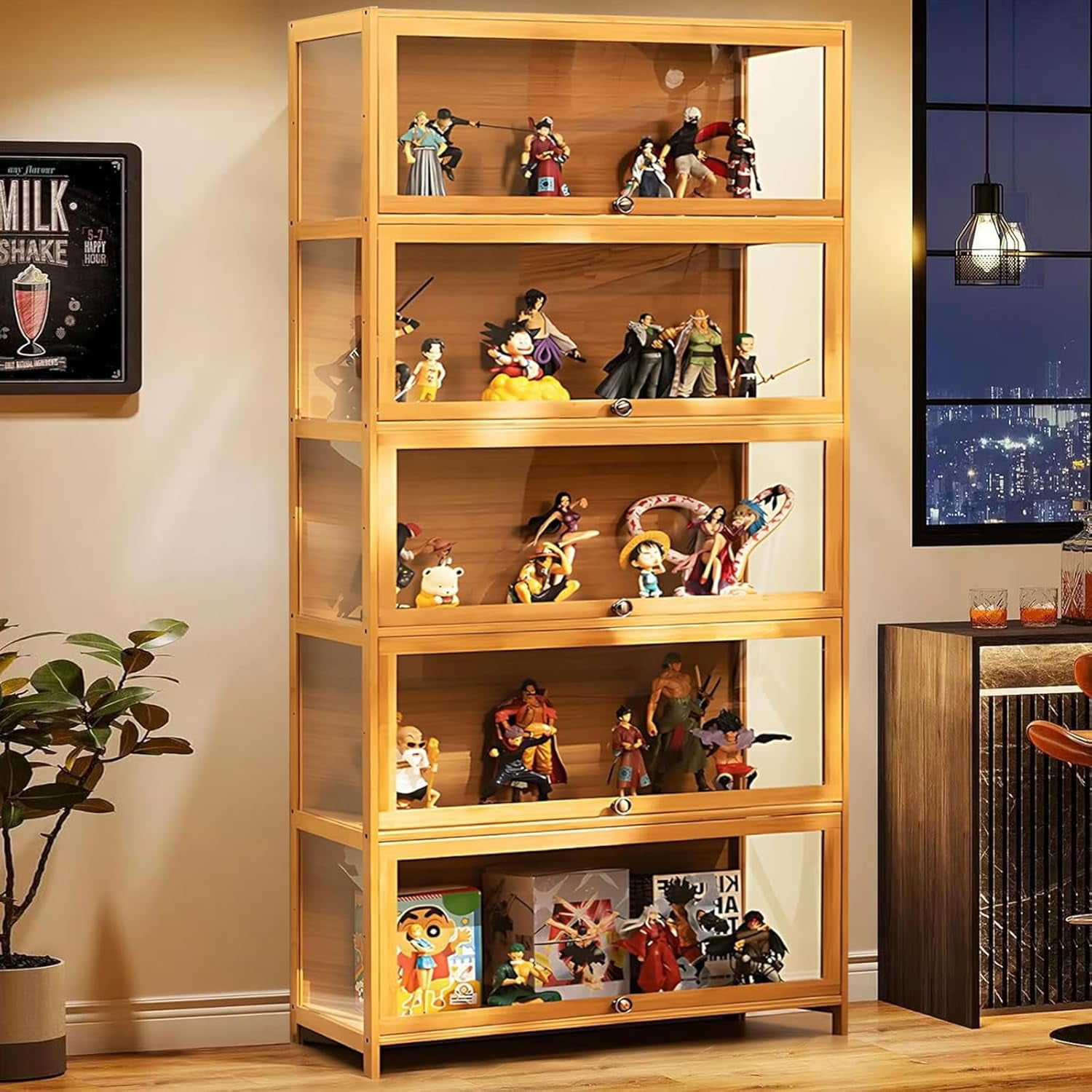 FETON 5 Tier Curio Display Cabinet, Storage Cabinet with Acrylic Glass ...