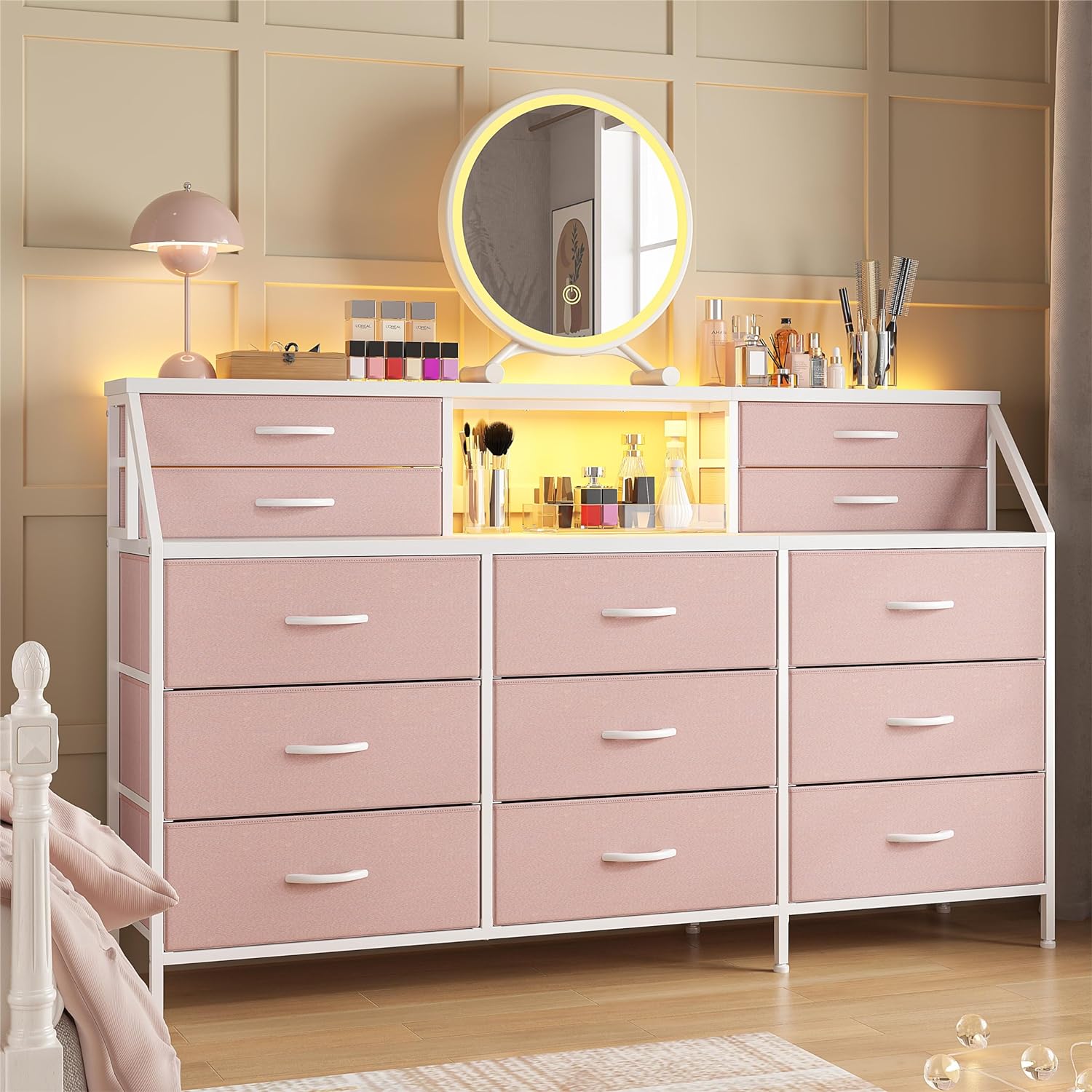 FETON 55”W Dresser for Bedroom, Pink Dresser for Girls Bedroom, Dresser ...