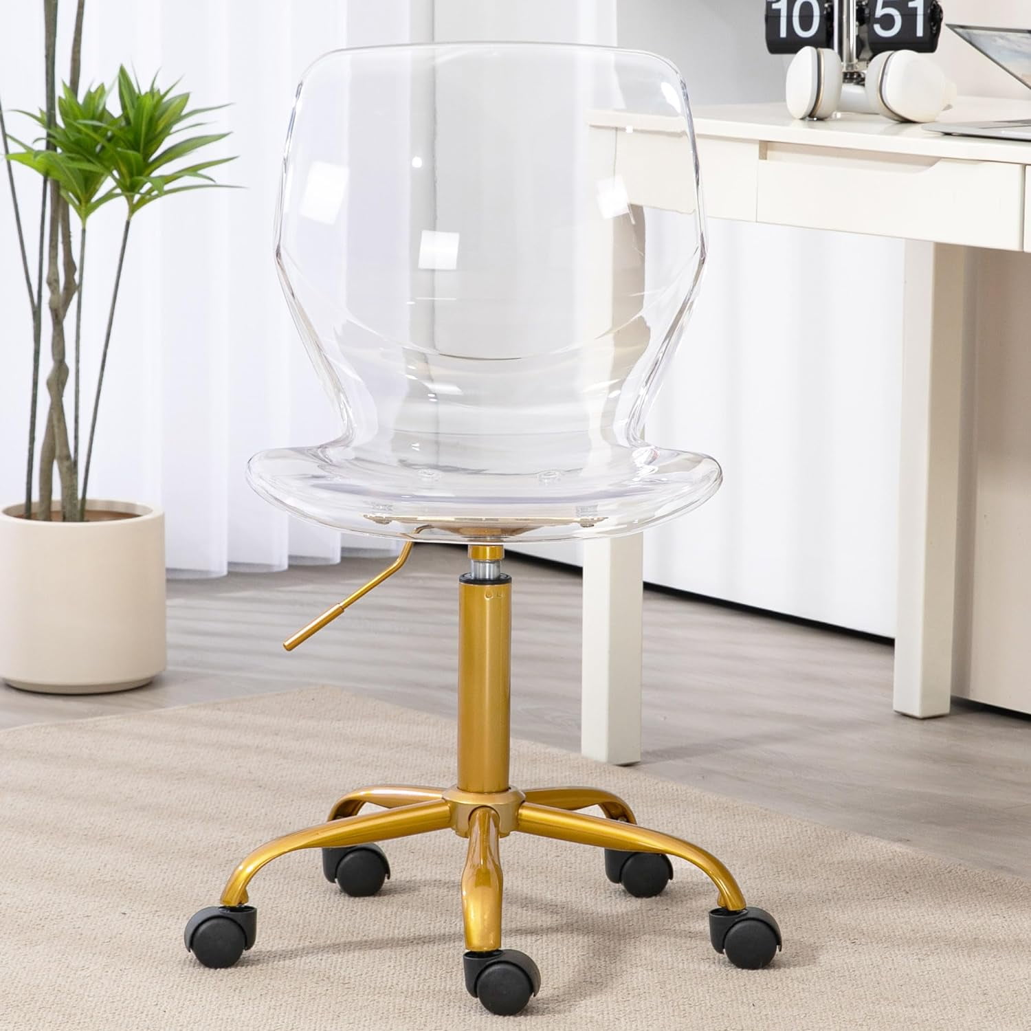 FETON Acrylic Clear Desk Chair, Modern Small Cute Armless Vanity ...