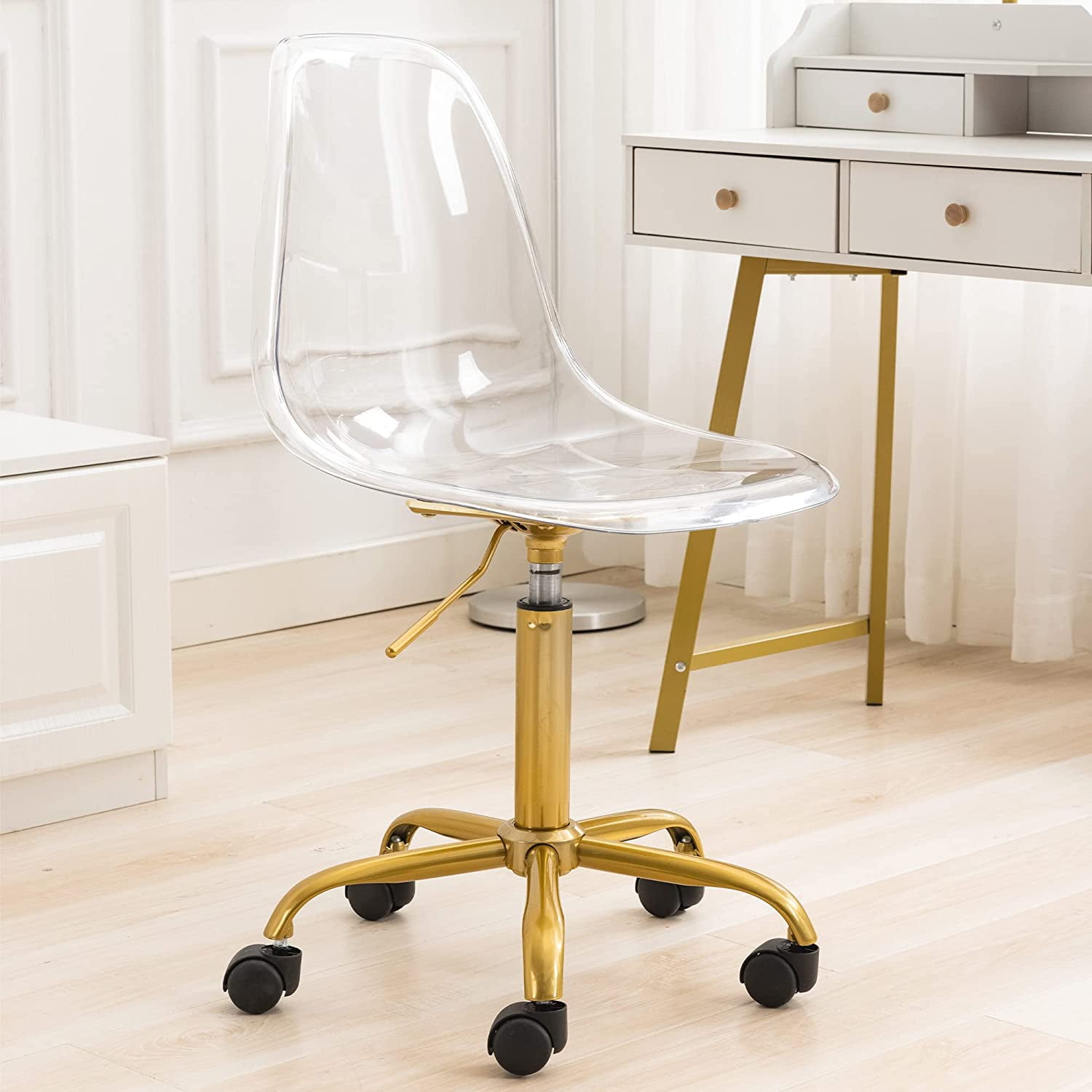 FETON Acrylic Clear Desk Chair, Modern Small Rolling Cute Armless ...