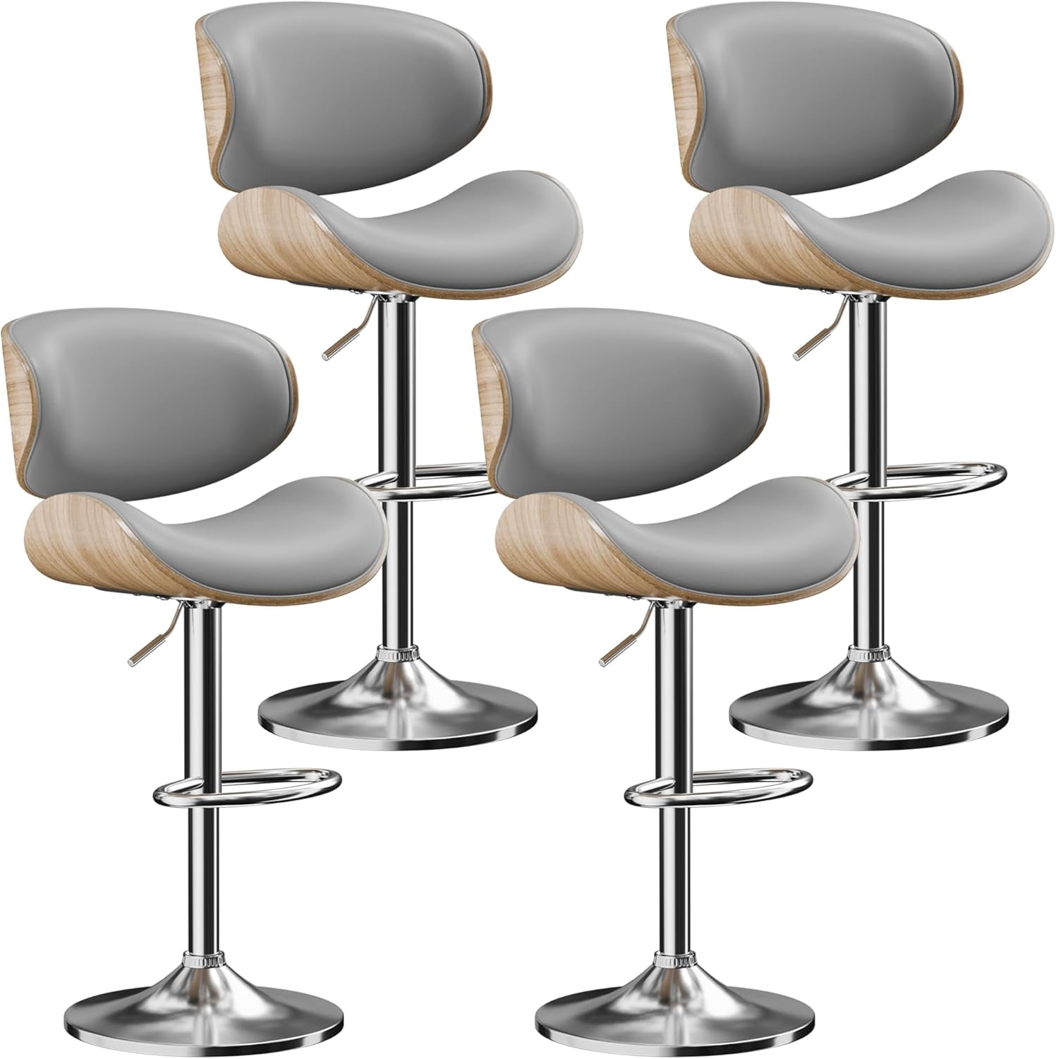FETON Bar Stools Set of 4, Adjustable Swivel Leather Bar Stools for ...