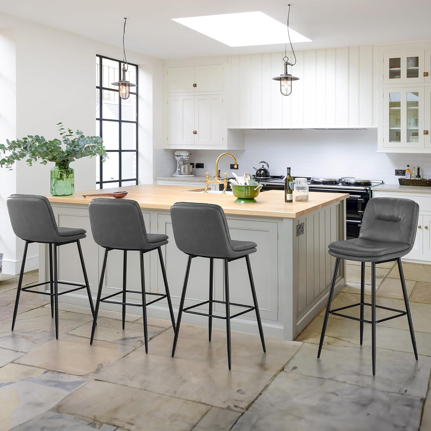 FETON Bar Stools Set of 4, Double-Layer Upholstered Bar Height Stools ...