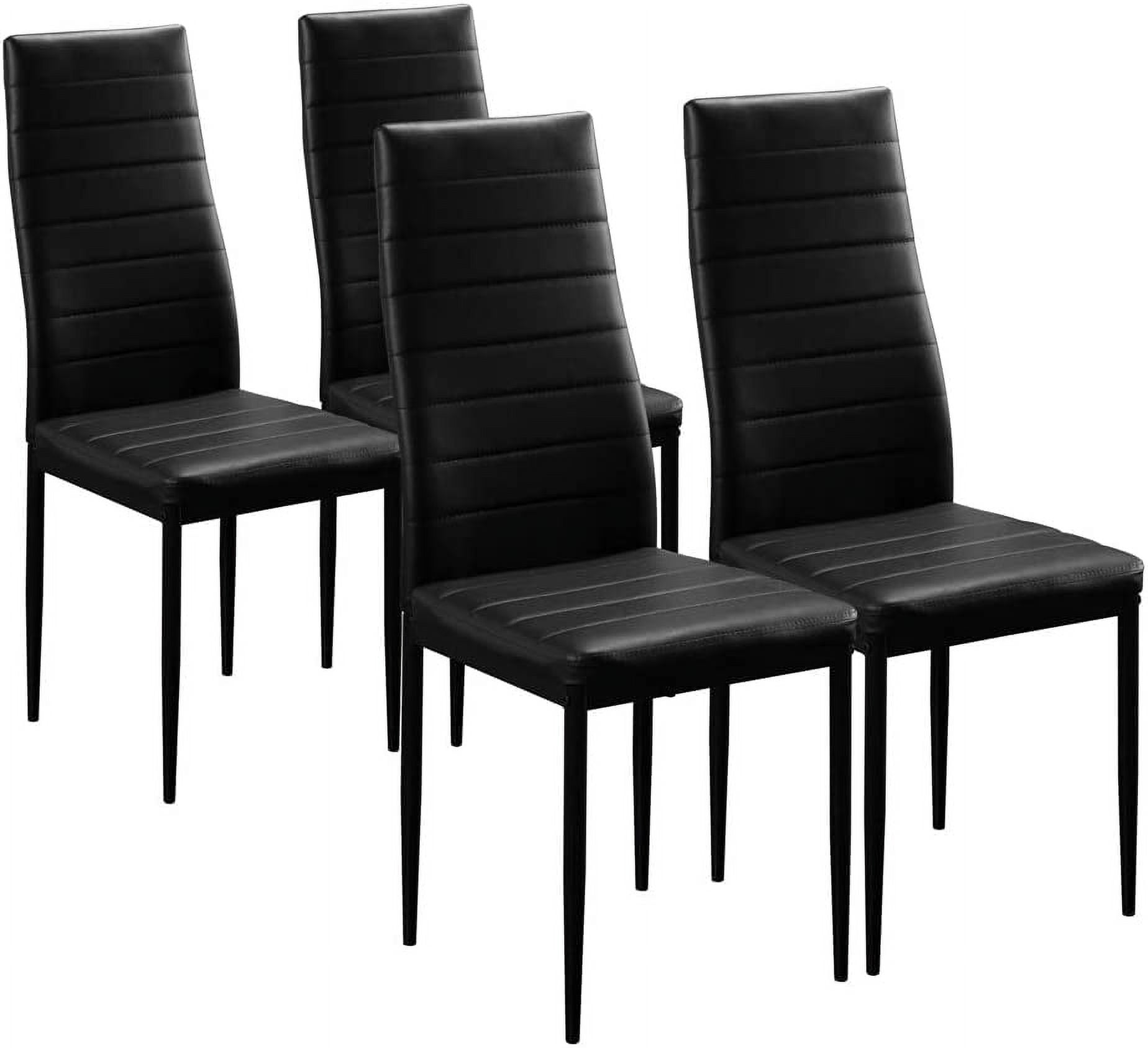FETON Black Dining Chair Set of 4, Leather Dining Chairs with Curved ...