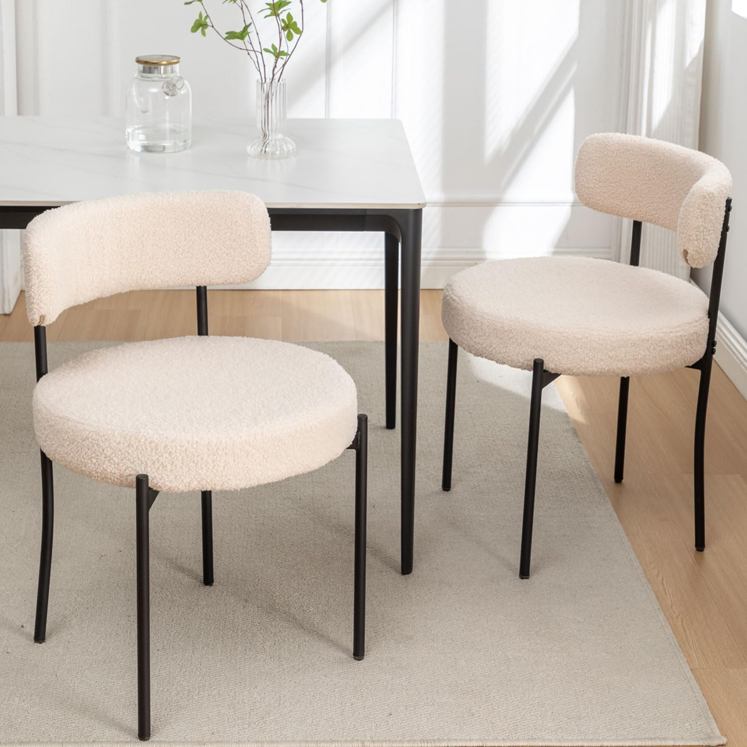 FETON Boucle Dining Chairs Set of 2, Round Upholstered Dining Chairs ...