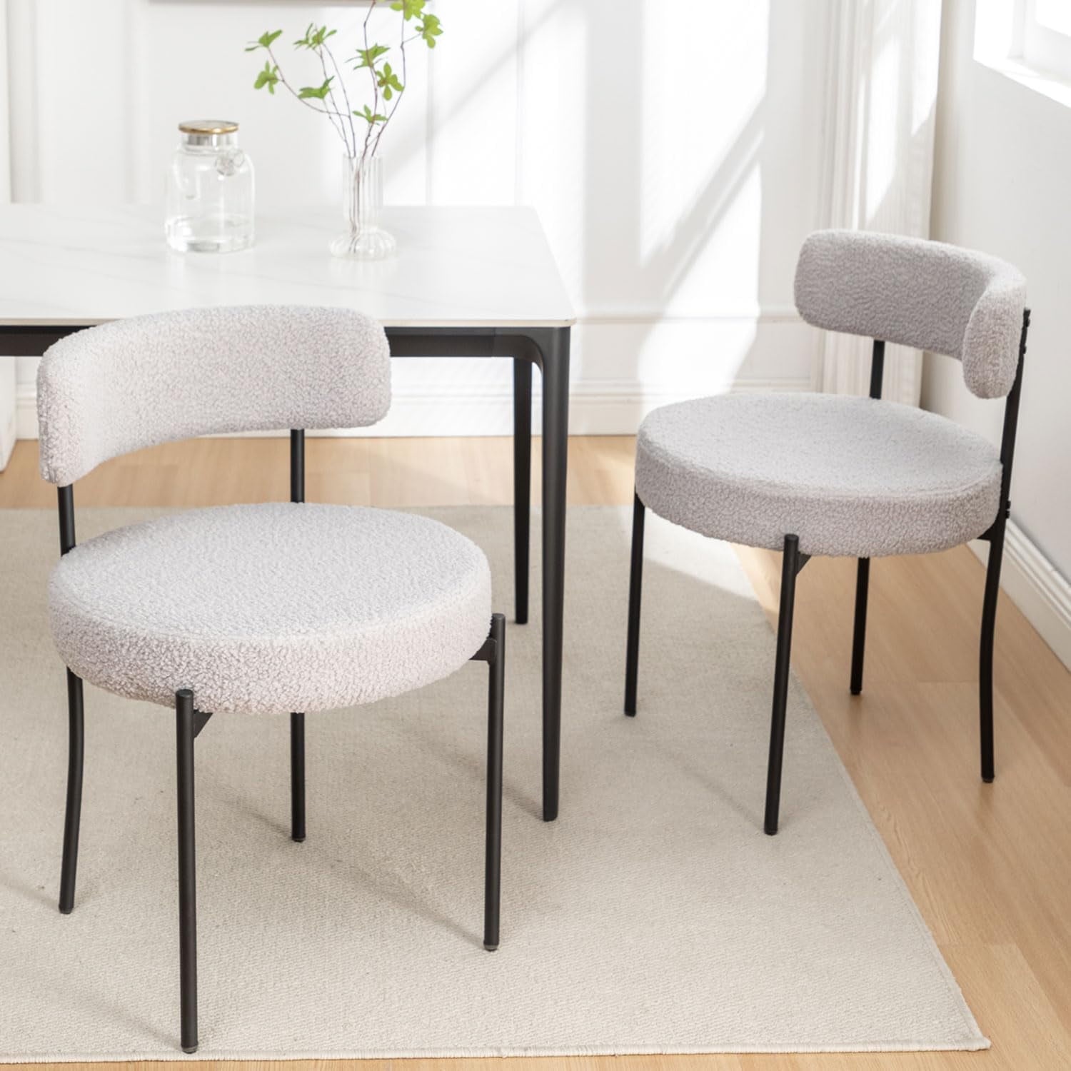 FETON Boucle Dining Chairs Set of 2, Round Upholstered Dining Chairs ...