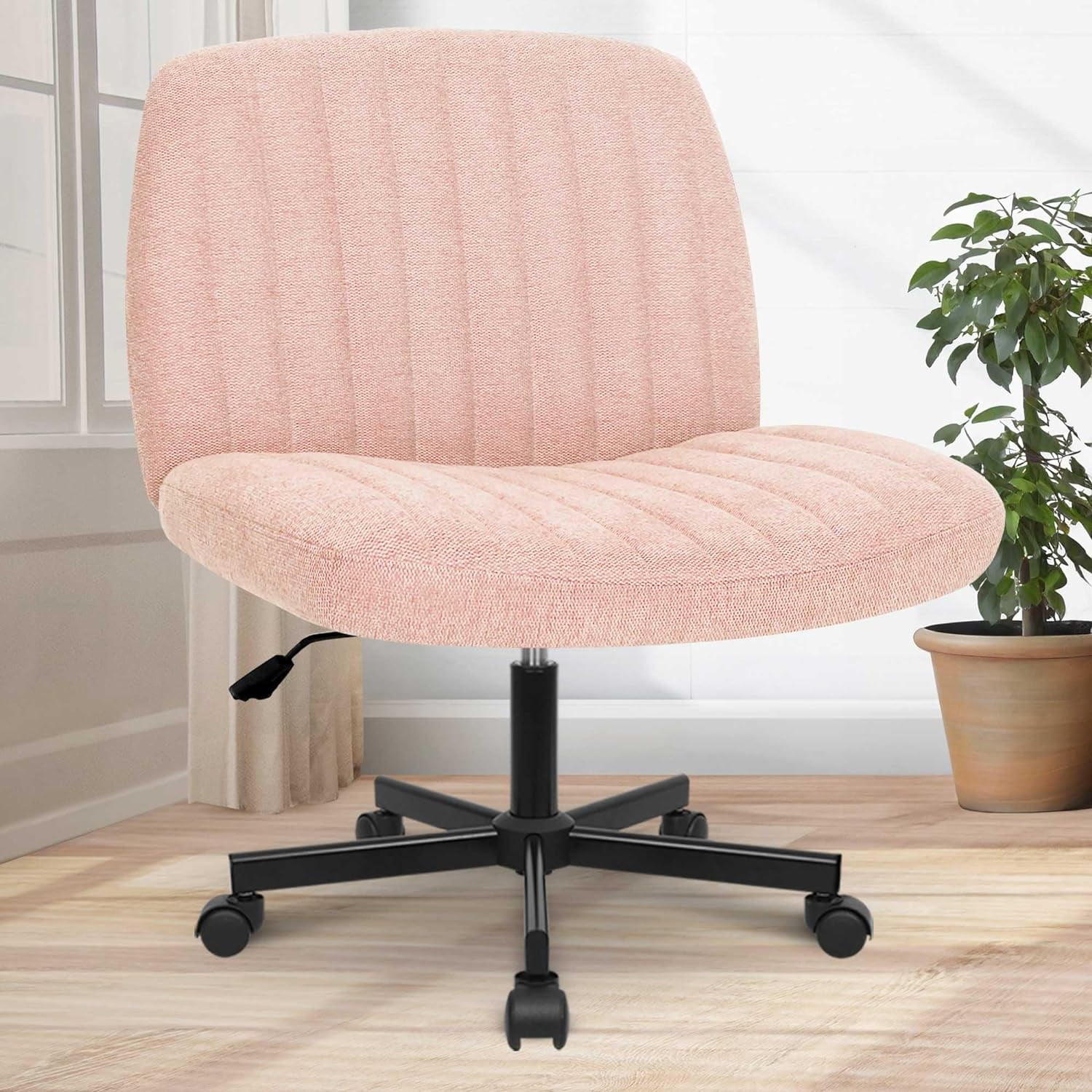 FETON Criss Cross Legged Armless Desk Reading Chair with Wheels Swivel ...
