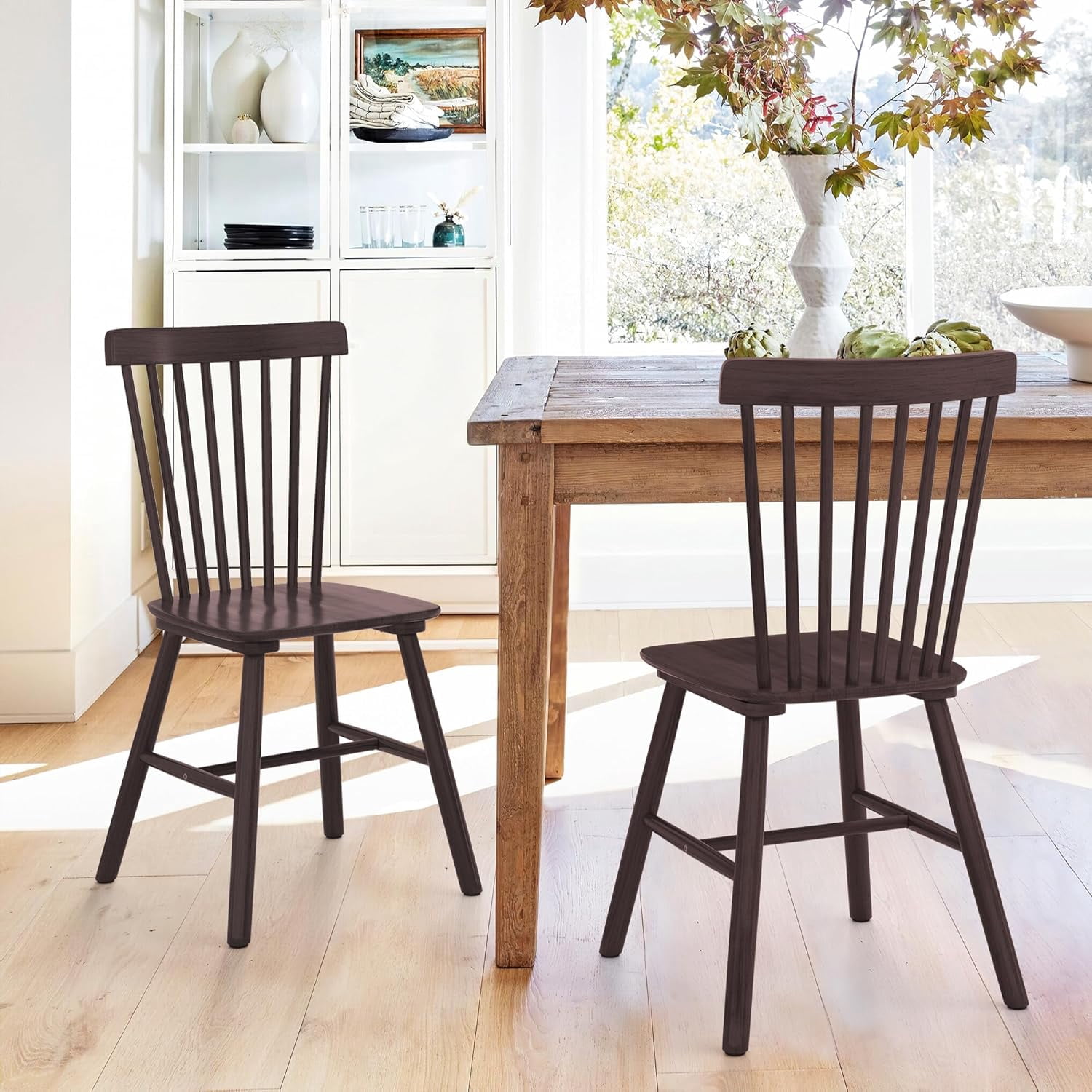 FETON Dining Chairs Set of 2, Windsor Dining Chair, Spindle Back Wood ...