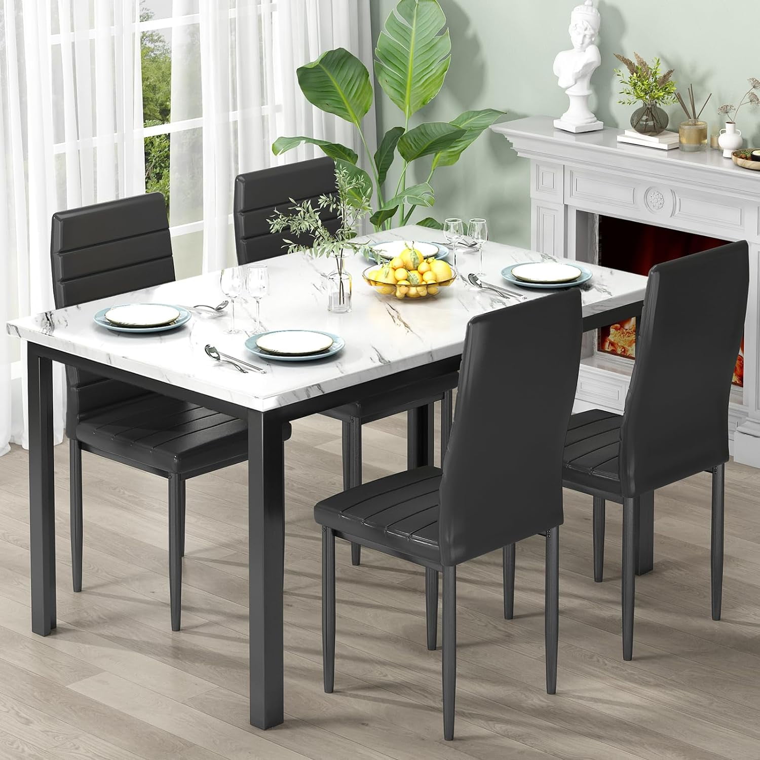 FETON Dining Table Set for 4, Kitchen Table and Chairs Set of 4, Faux ...