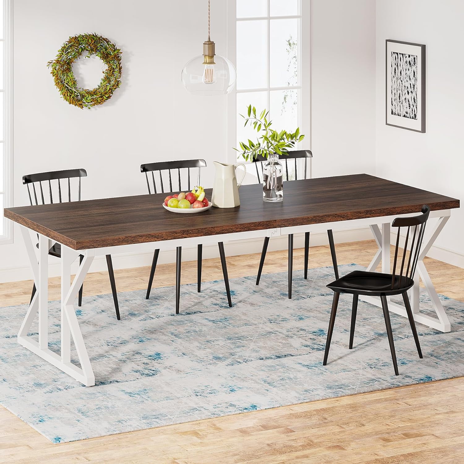FETON Farmhouse Dining Table for 6-8 People, 78.7-Inch Rectangular Wood ...