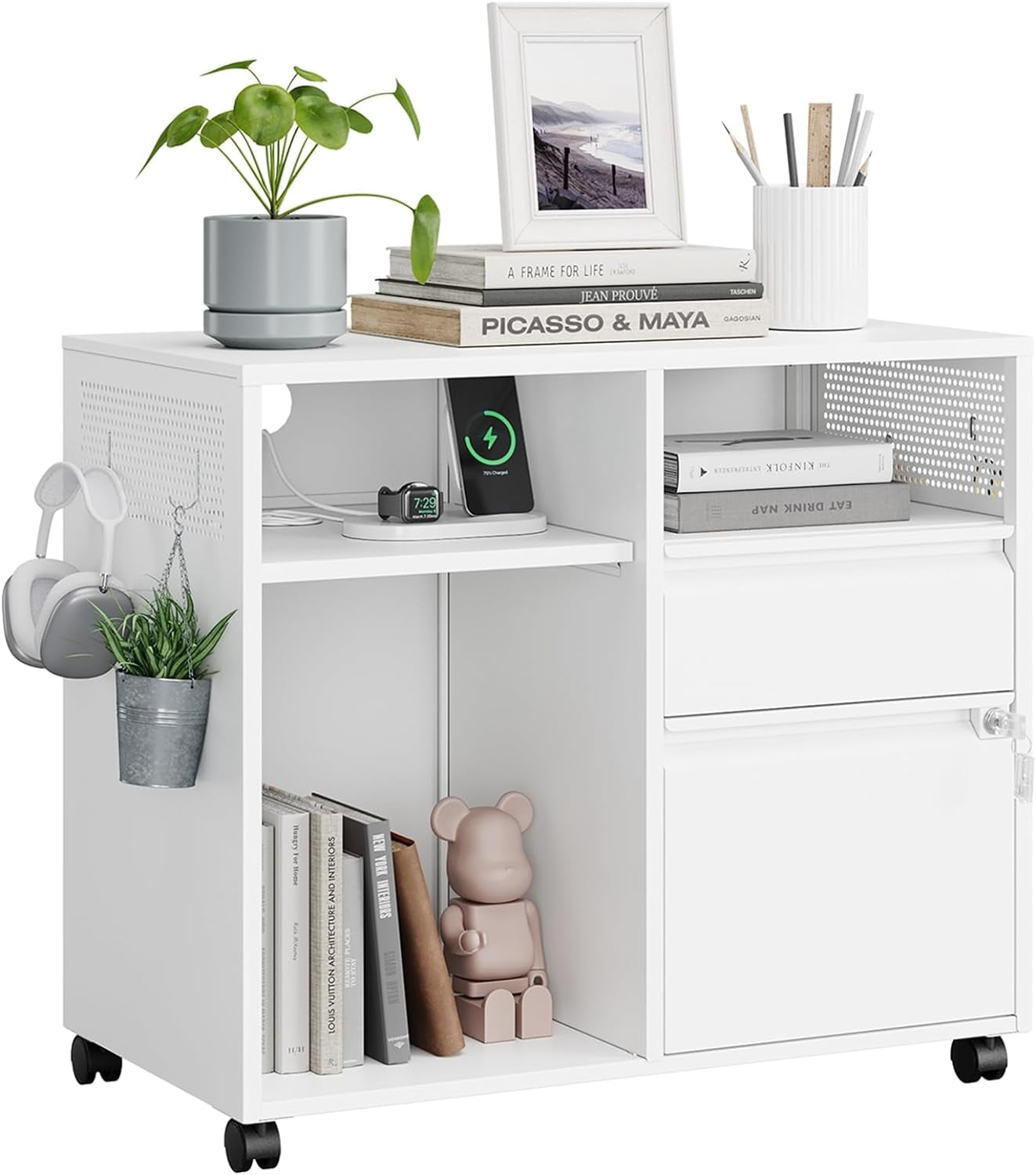 FETON File Cabinet 2 Drawer, White Filing Cabinets with Storage Shelf ...