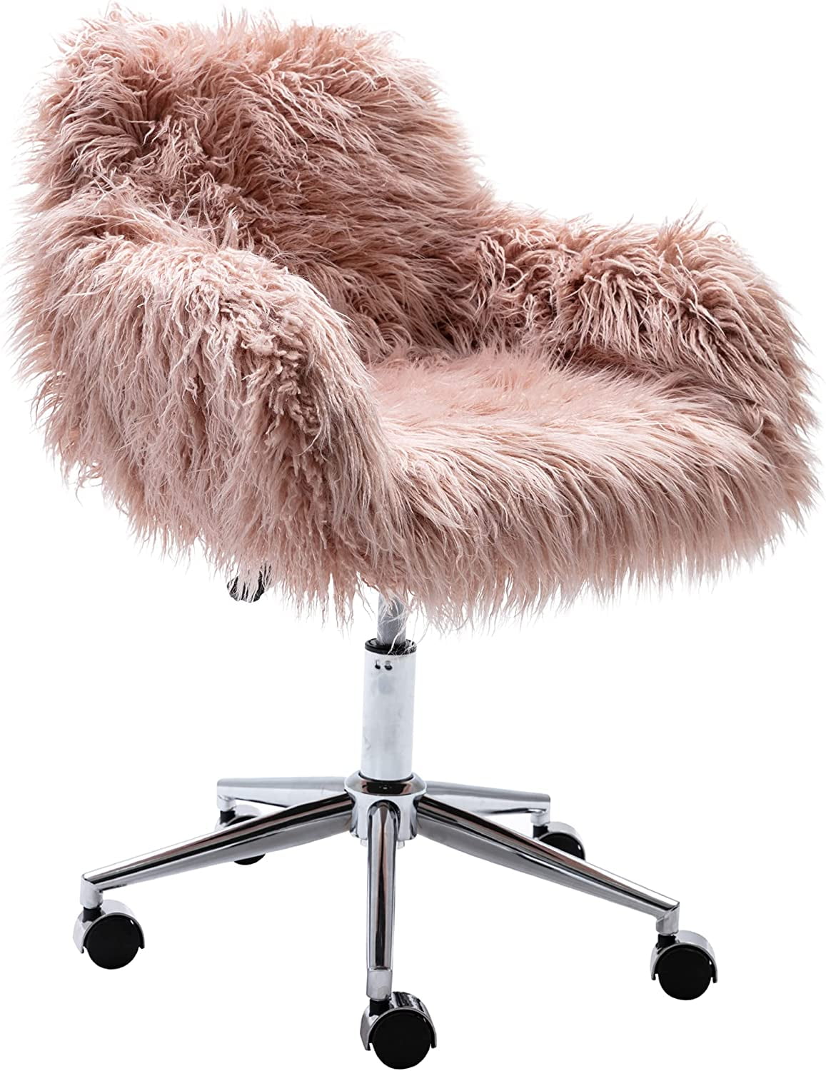 FETON Fluffy Office Desk Chair, Faux Fur Modern Swivel Armchair with ...