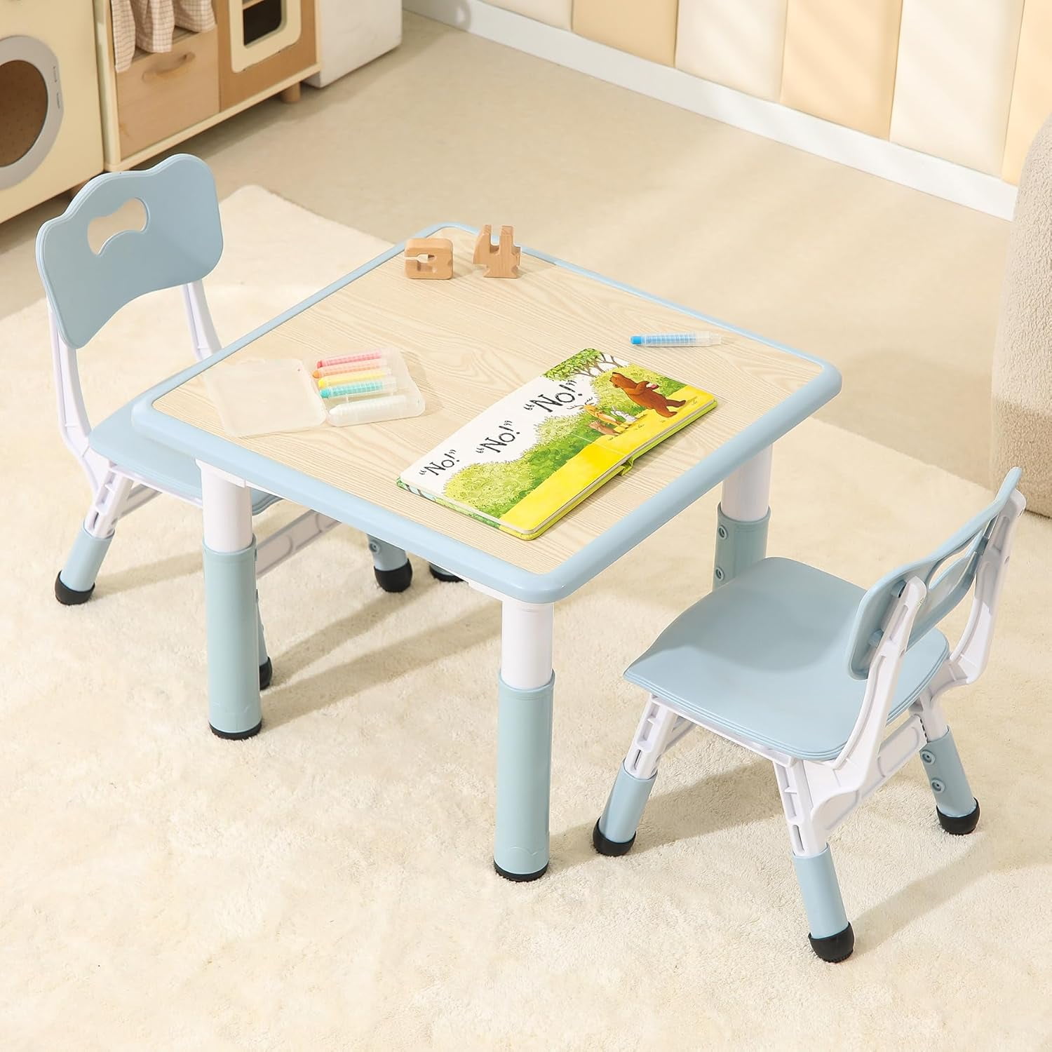 FETON Kids Table and 2 Chairs Set, Height Adjustable Toddler Table and ...
