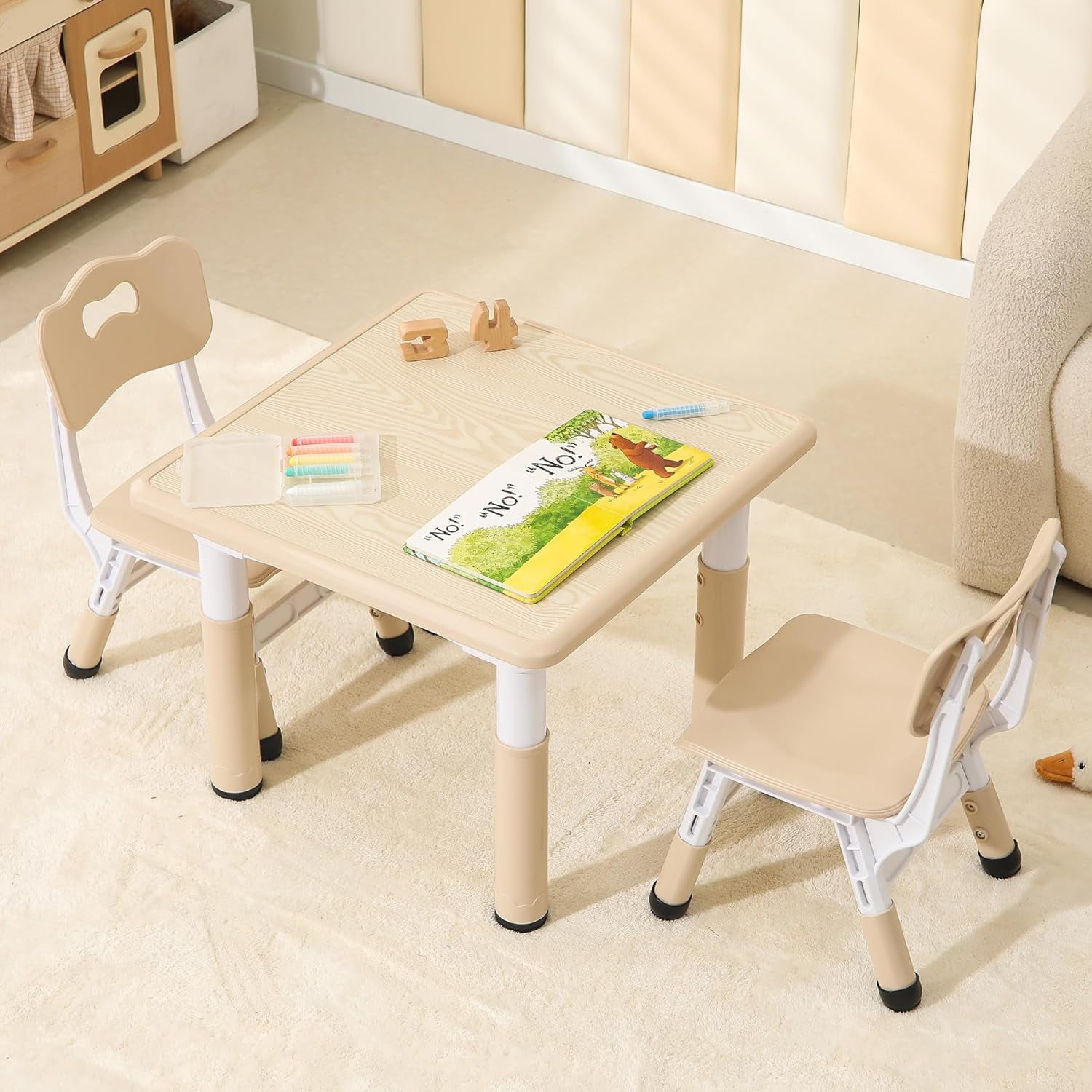 FETON Kids Table and 2 Chairs Set, Height Adjustable Toddler Table and ...