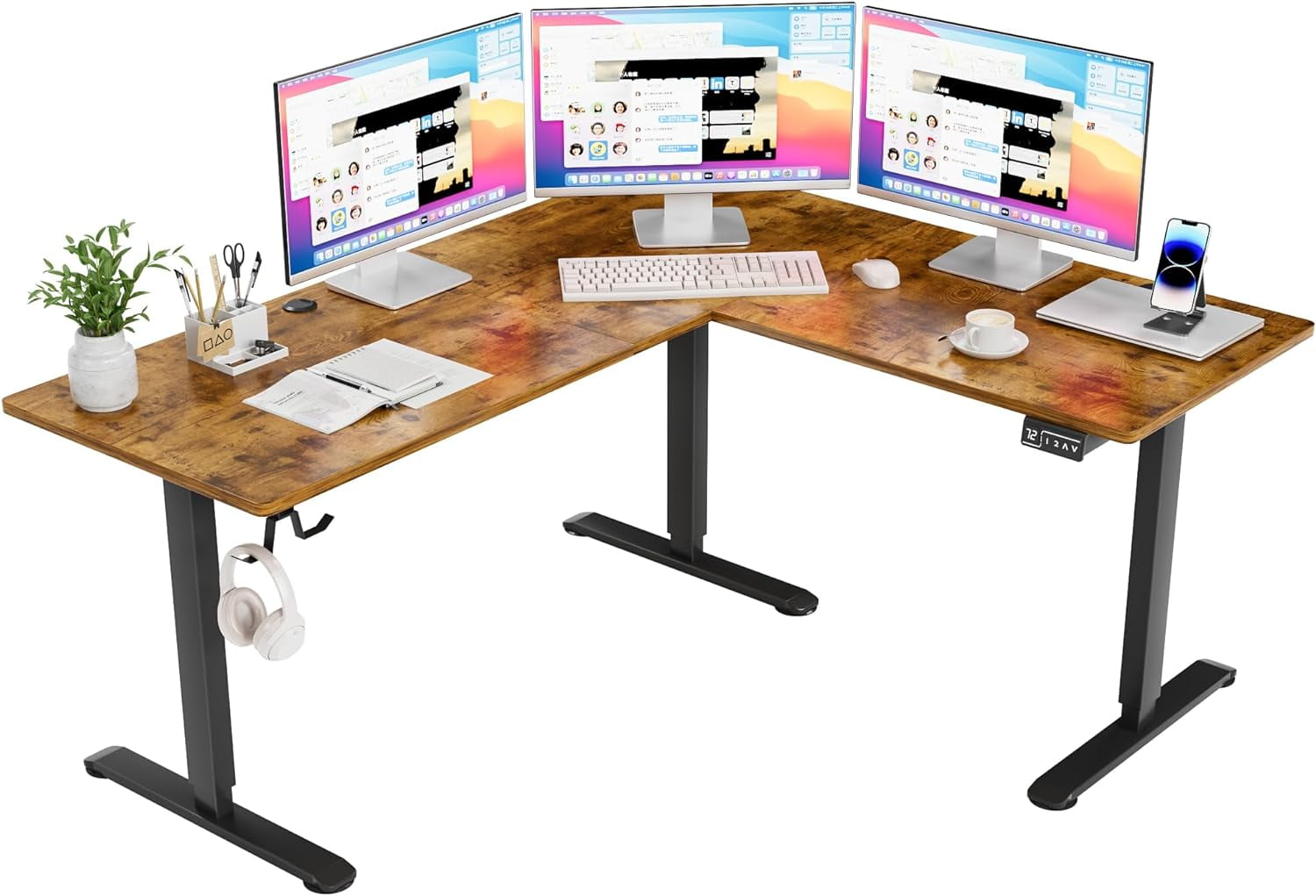 FETON L Shaped Standing Desk Adjustable 63 x 55 Inch Corner Stand up ...