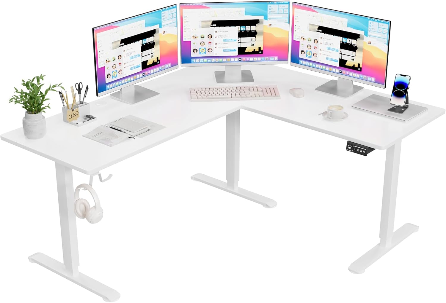 FETON L Shaped Standing Desk Adjustable 63 x 55 Inch Corner Stand up ...