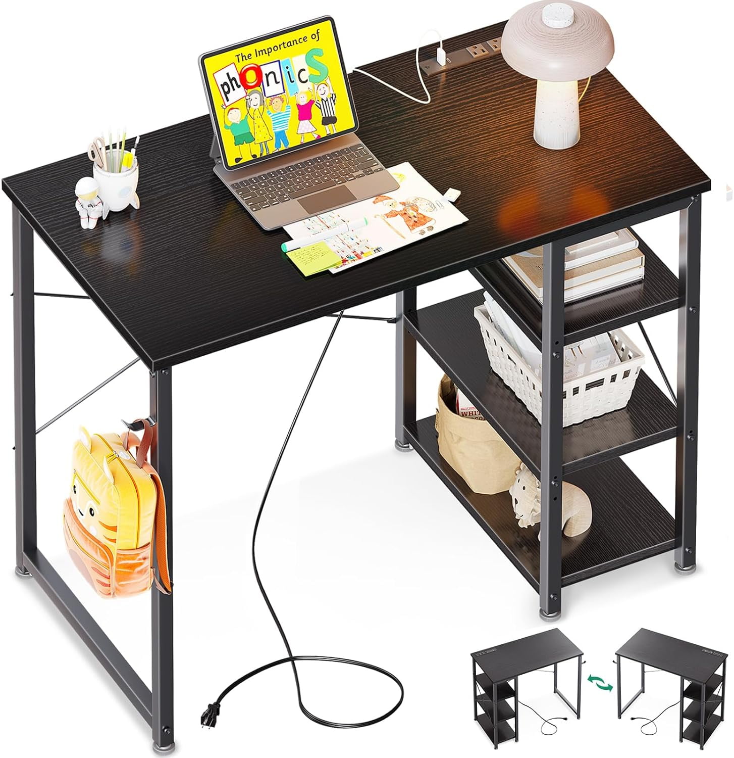 FETON Laptop Desk Small Desk, 32 Inch Computer Desk with Power Outlet ...