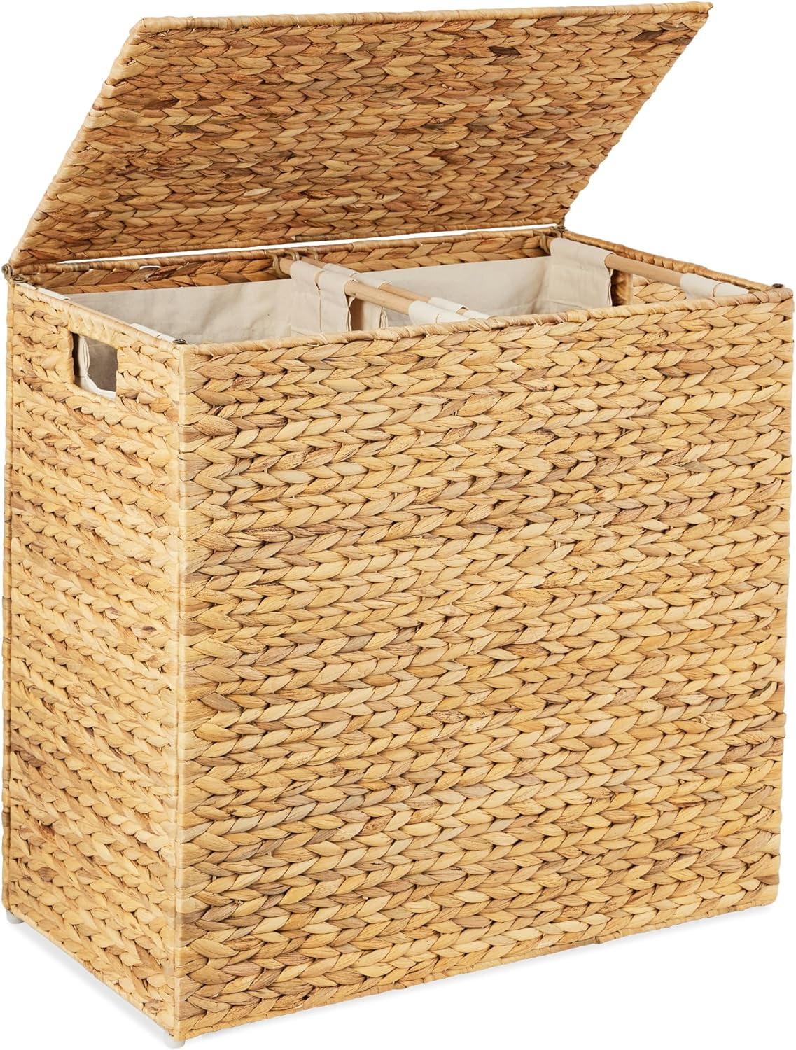 FETON Large Double Laundry Hamper with Lid, Natural Handwoven Water ...