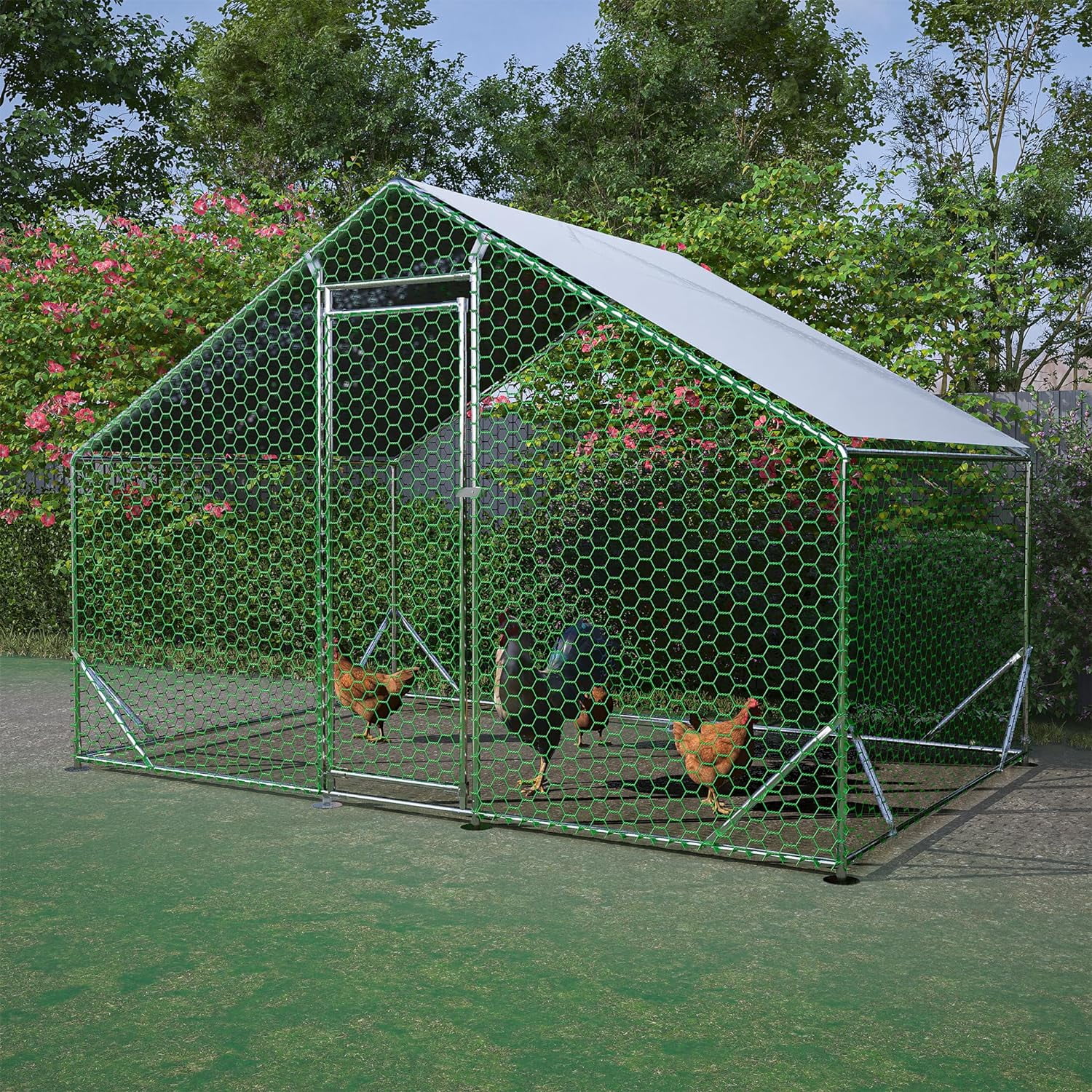 FETON Metal Chicken Coop 10x6.6x6.56ft Walk-in Poultry Cage Chicken Run ...