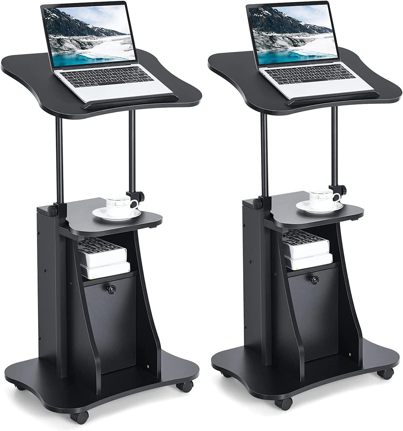 FETON Mobile Laptop Podium, Height Adjustable Sit to Stand Desk with ...