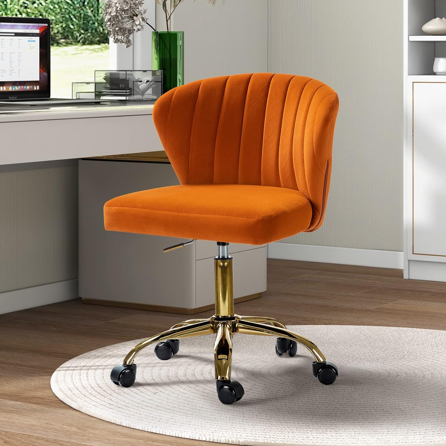 FETON Office Desk Chairs with Wheels & Gold Base, Modern Velvet Cute ...