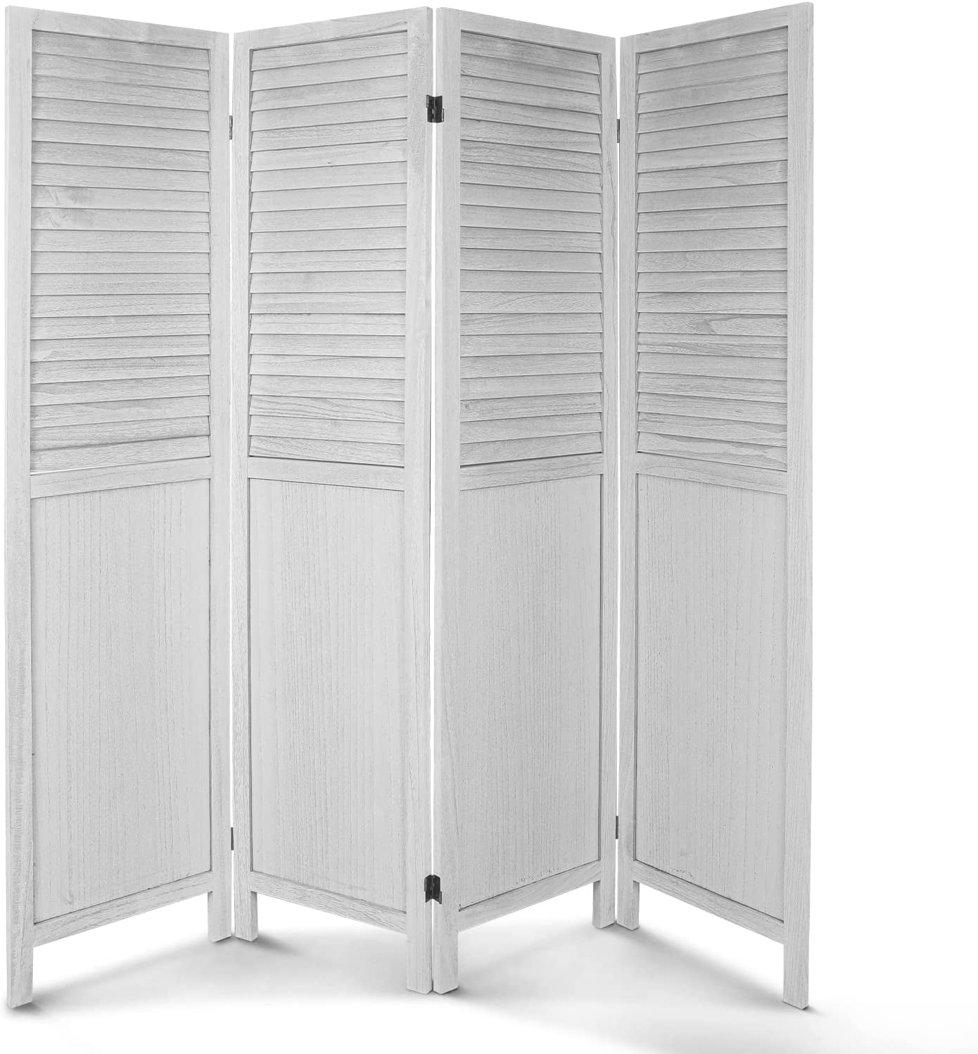 FETON Room Divider 4 Panel with Louvered Design, 5.6ft Tall Wood ...