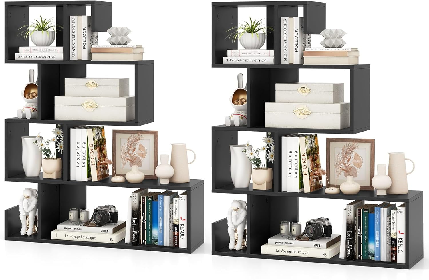 FETON S-shaped Bookshelf, 5-Tier Modern Geometric Stepped Bookcase with ...