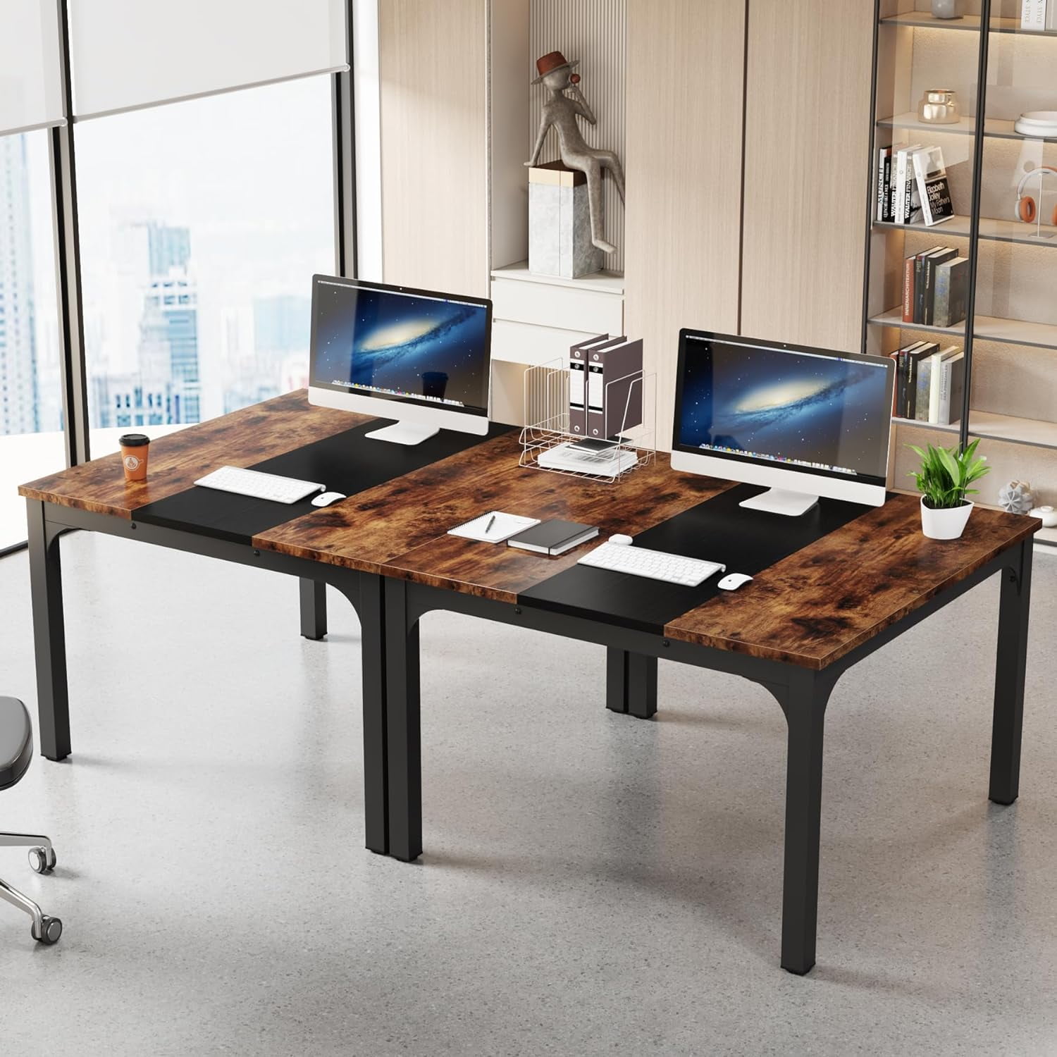 FETON Small Square Computer Desk Set of 2, 82.66" Extra Long Home ...