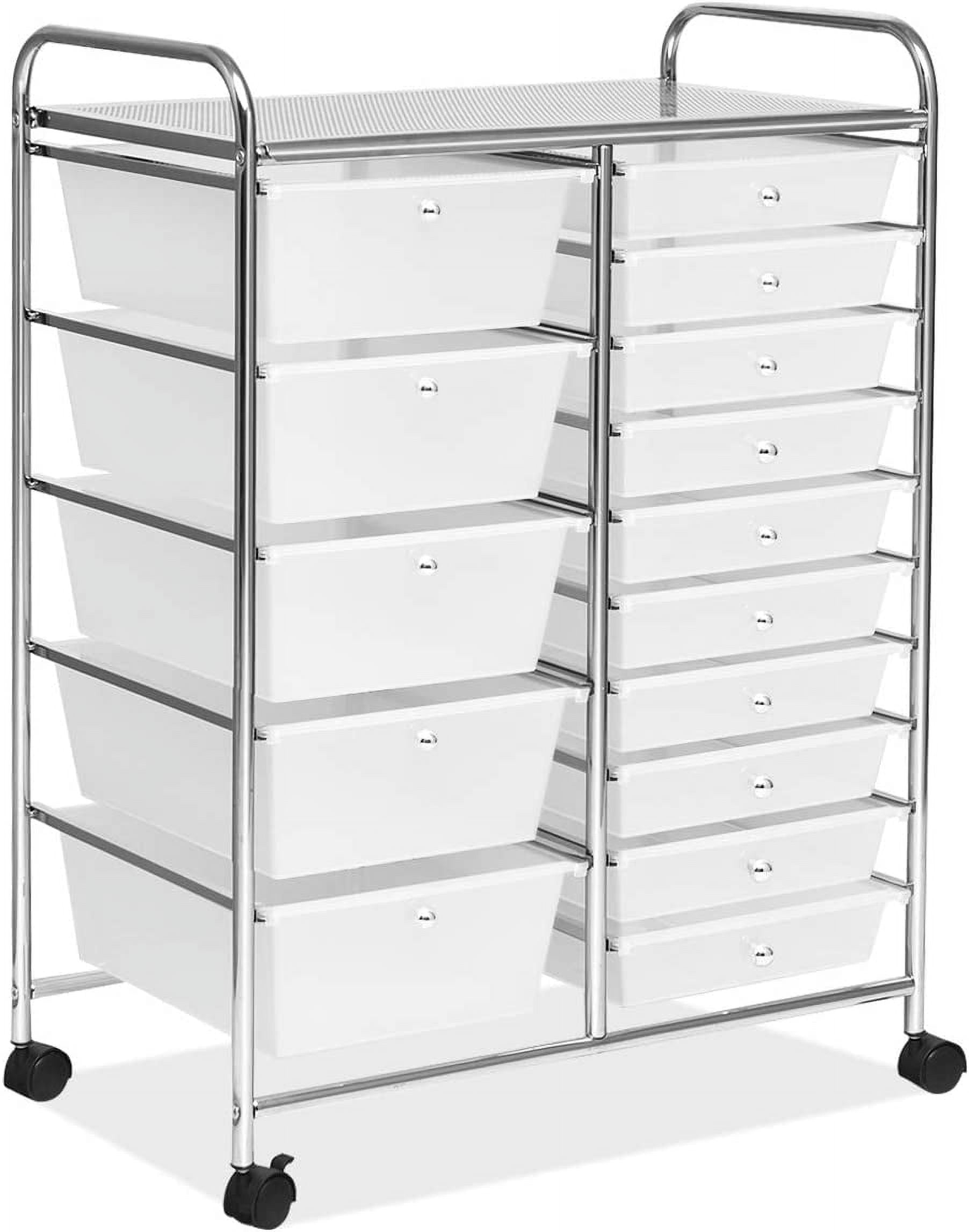 FETON Storage Drawer Carts W/15-Drawer,Rolling Wheels Semi-Transparent ...